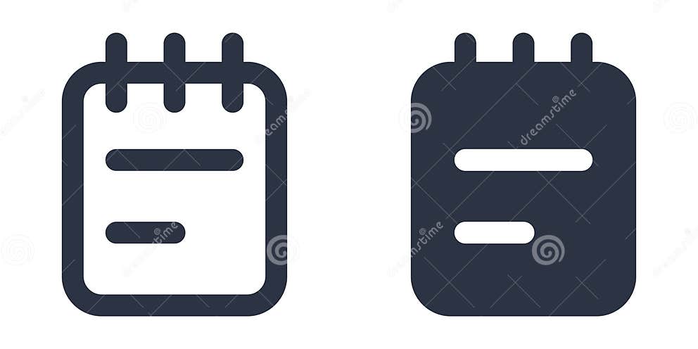 Notebook or Notepad Simple Icons Set Designed in Filled and Stroke Style Stock Illustration ...