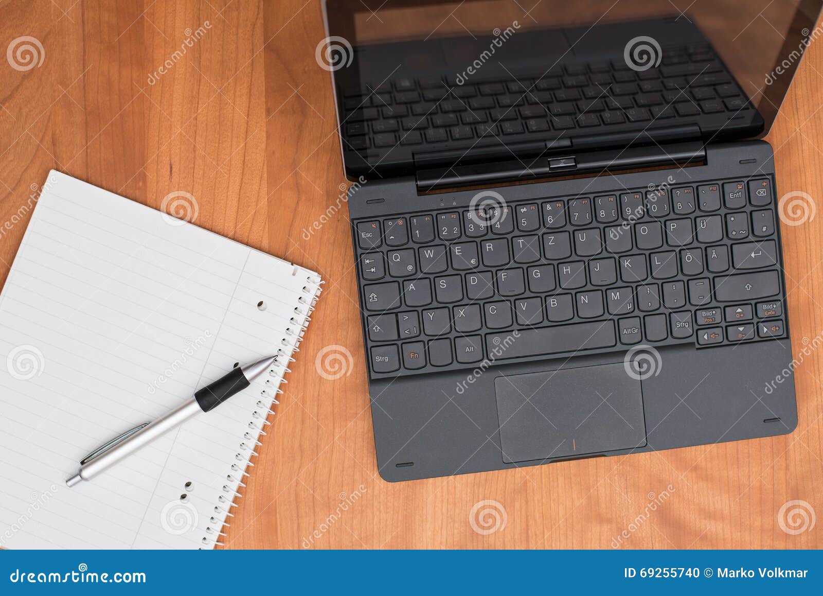 Notebook and Notepad on Wooden Table from Above Stock Photo - Image of ...