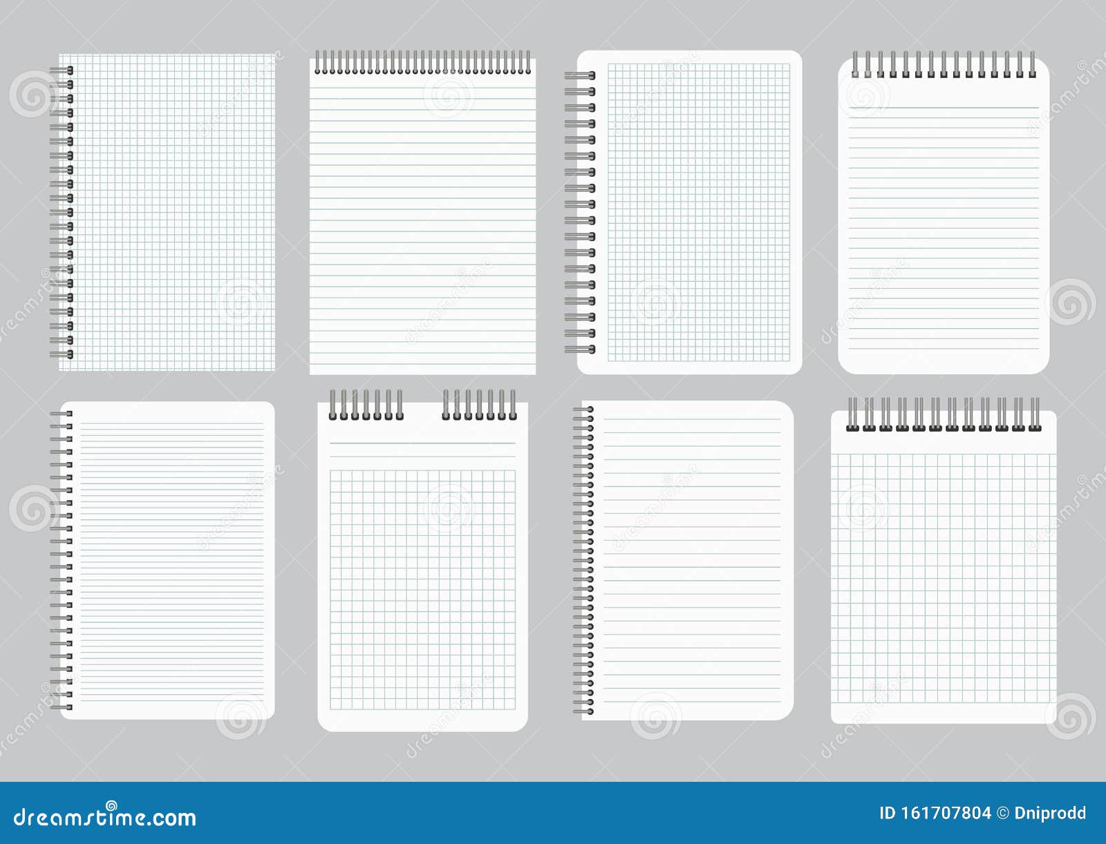 Notepads With Empty Lined And Checkered Paper Vector Illustration ...