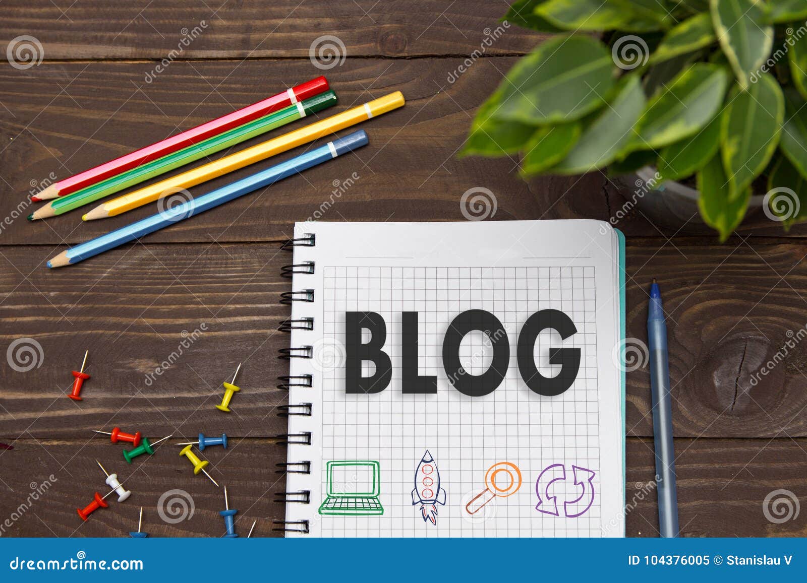 Notebook with a Notes BLOG on the Office Table with Tools. Concept with ...