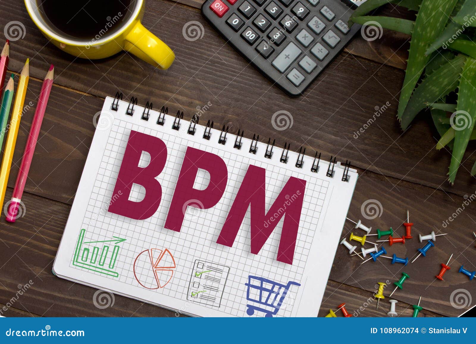 Notebook with a Notes BPM on the Office Table with Tools. Concept with ...