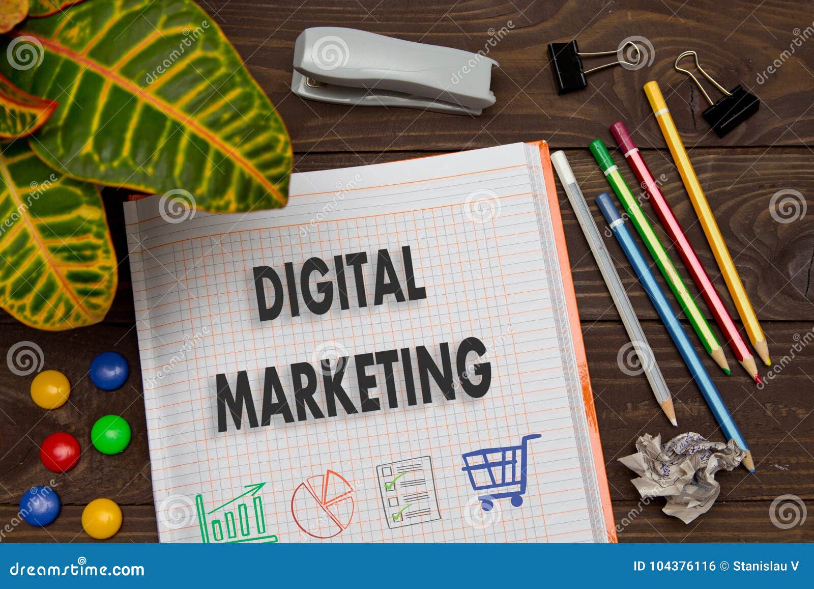 Notebook with a Notes DIGITAL MARKETING on the Office Table with Stock ...