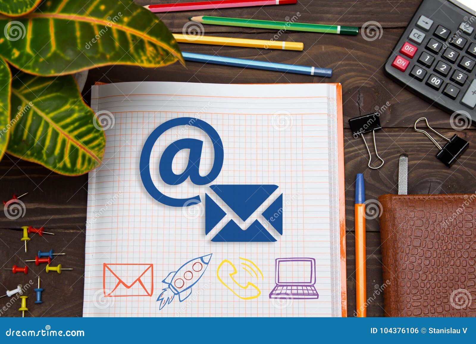 Notebook with a Notes Email on the Office Table with Tools. Con Stock ...