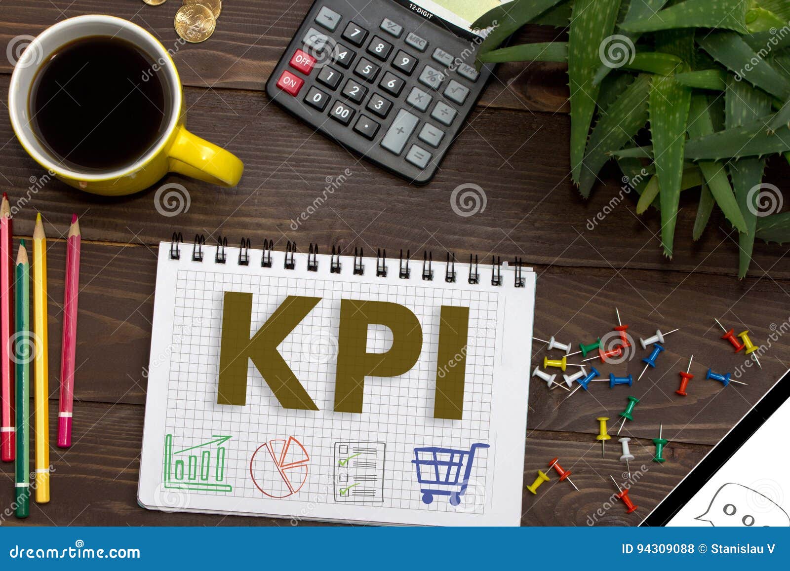 Notebook with a Notes KPI on the Office Table with Tools. Stock Photo ...