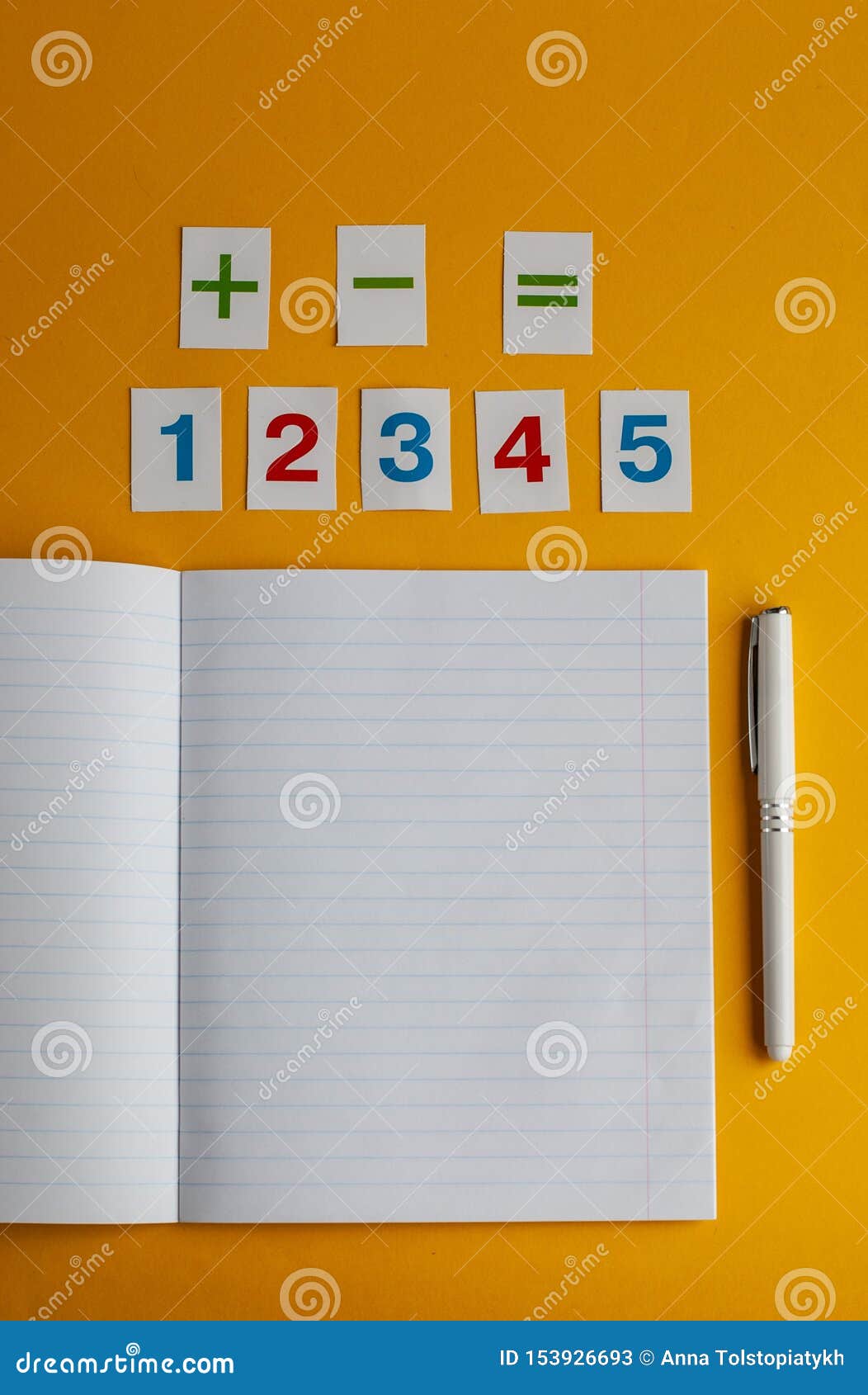 Notebook, Numbers, White Pen on a Yellow Background. Accessories for ...