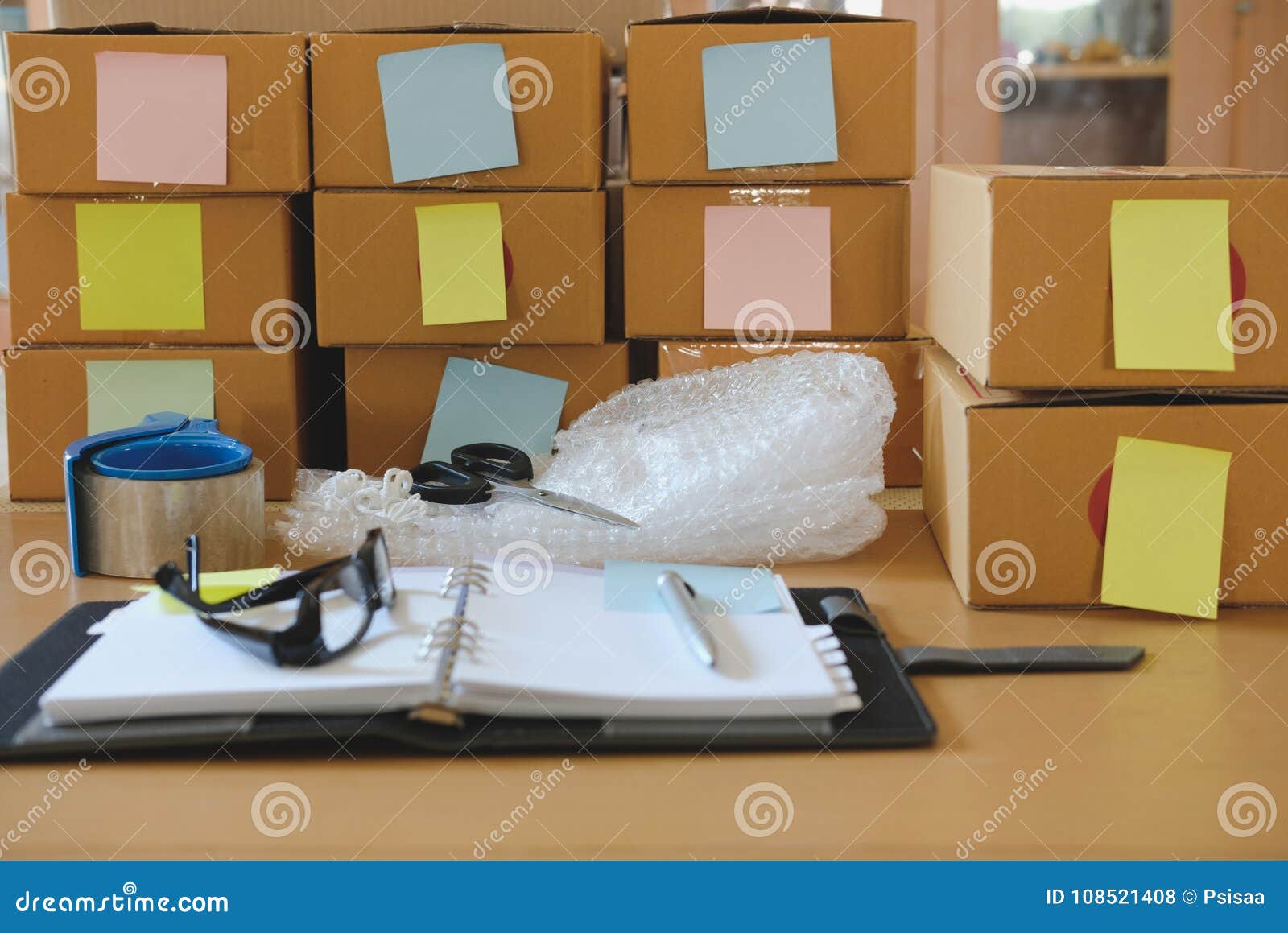 Notebook, Packing Accessories at Workplace of Startup Small Business ...
