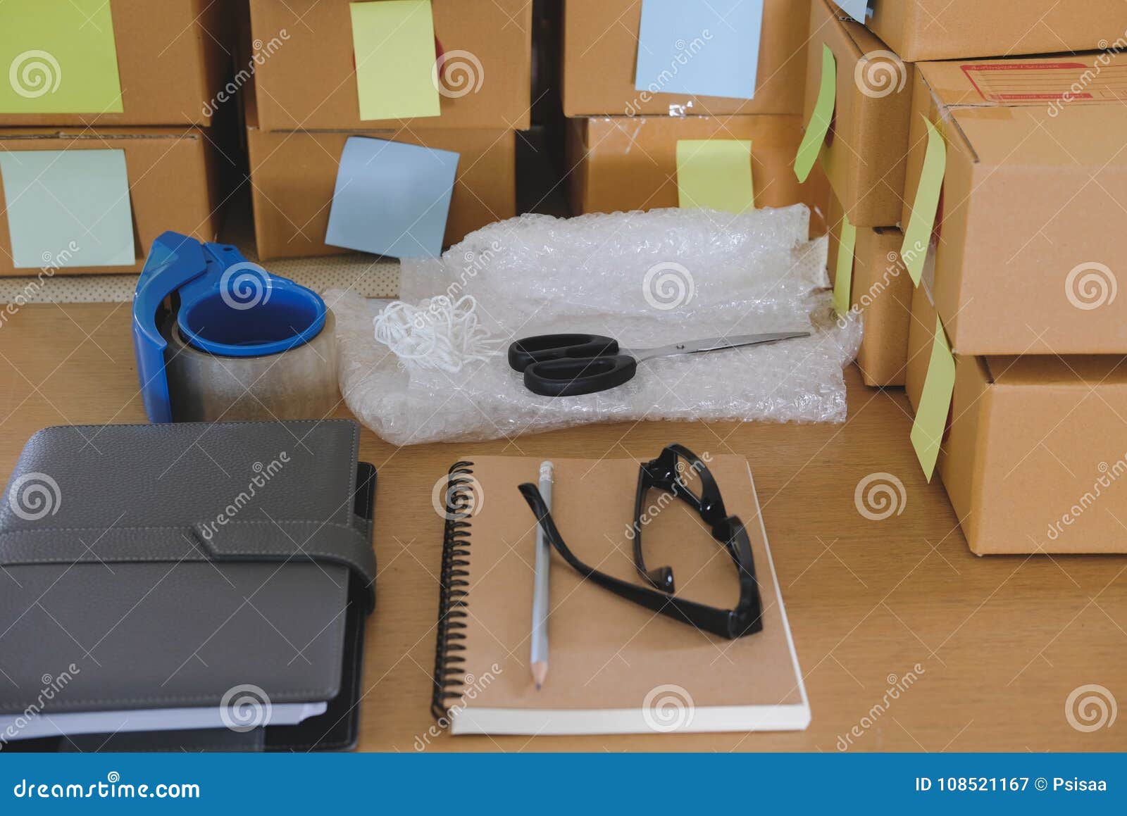 Notebook, Packing Accessories at Workplace of Startup Small Business ...