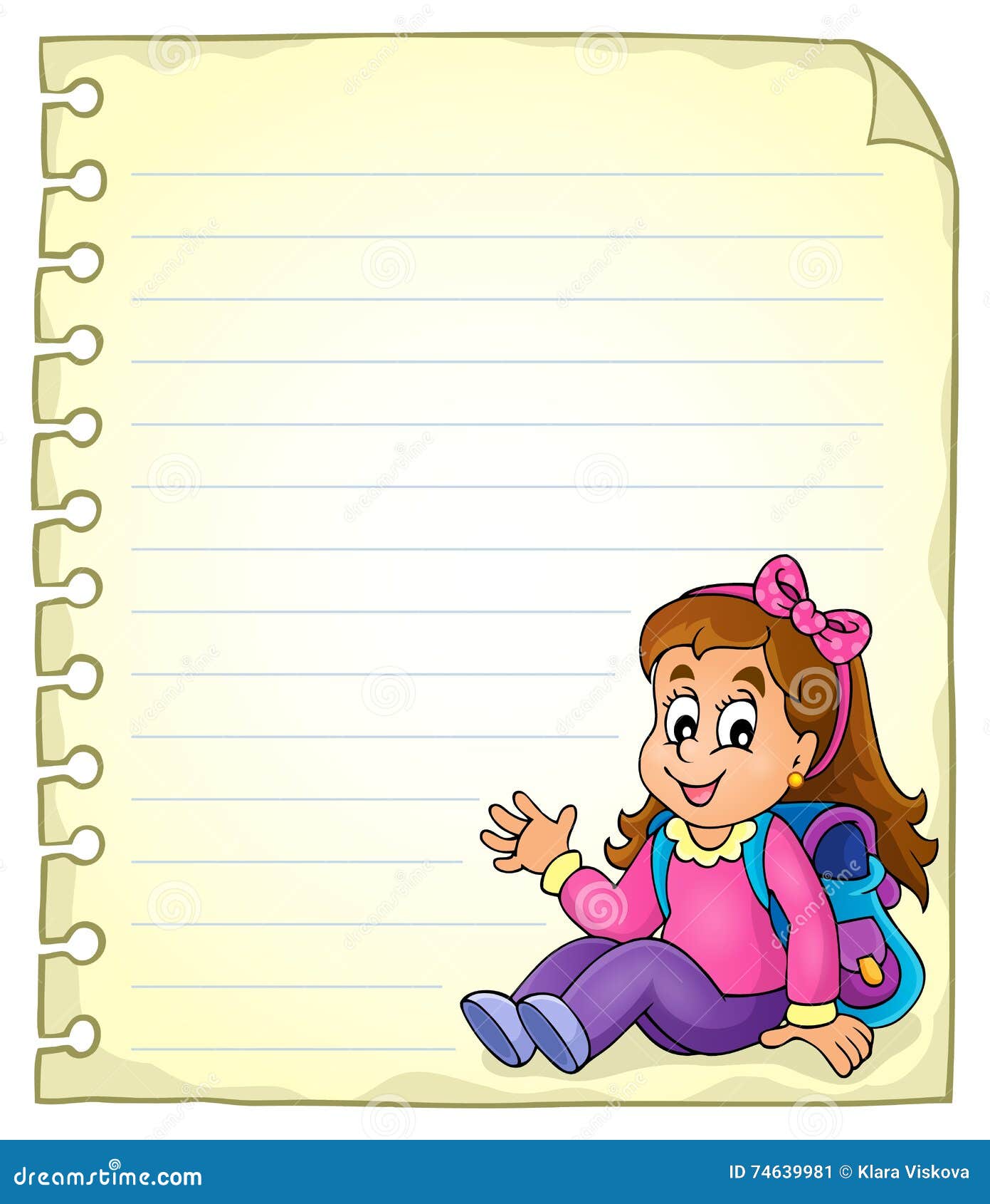 Notebook Page with Schoolgirl Stock Illustration - Illustration of girl ...