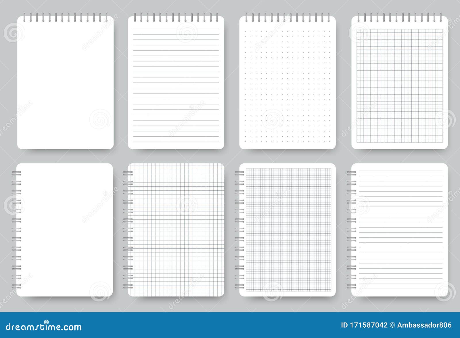 Notebook Page Set, Notepad Lined and Dots Paper. Lined Notepaper Texture. Vector Stock Vector ...