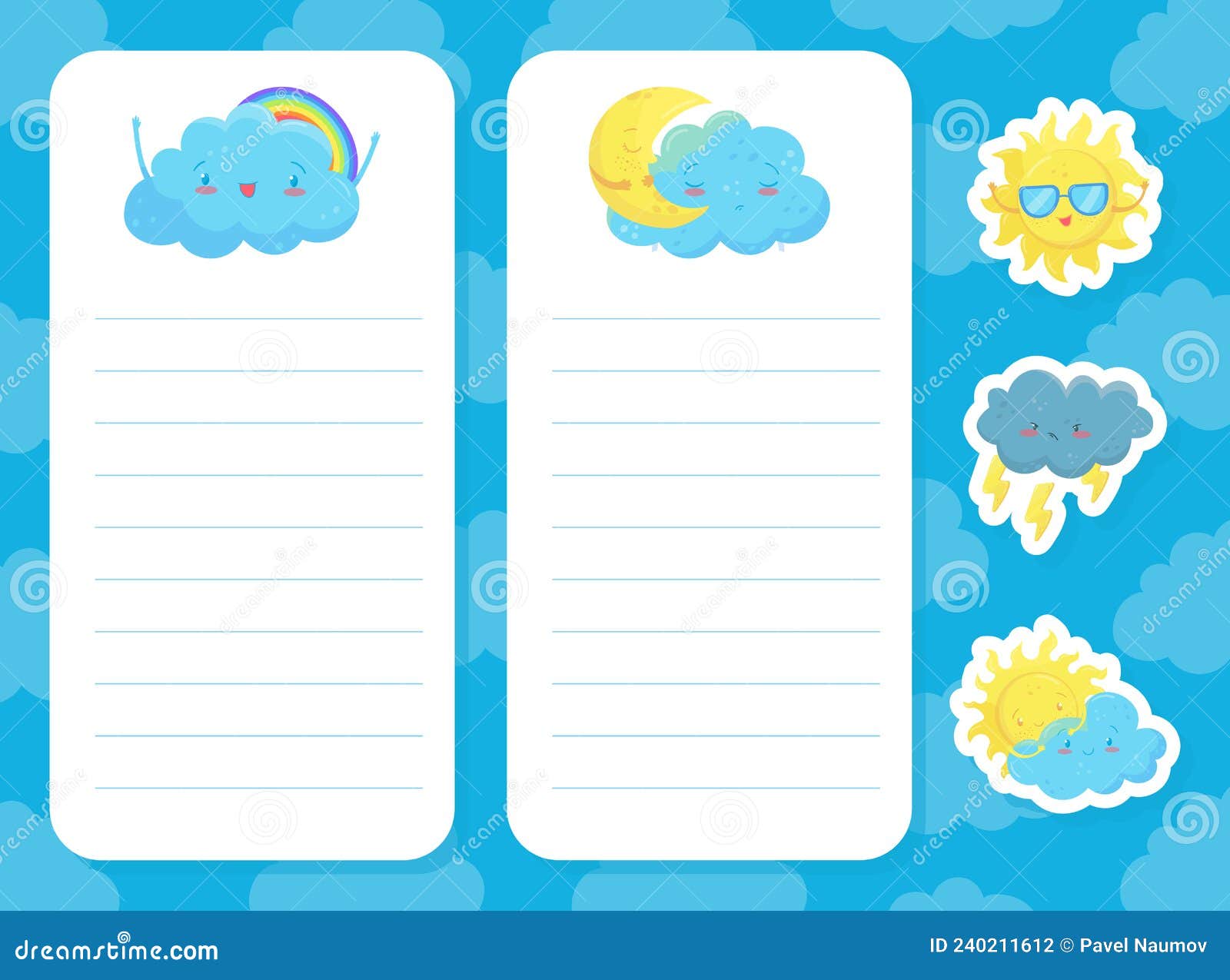 Notebook Page Template with Weather Forecast Stickers. Lined Notepad ...