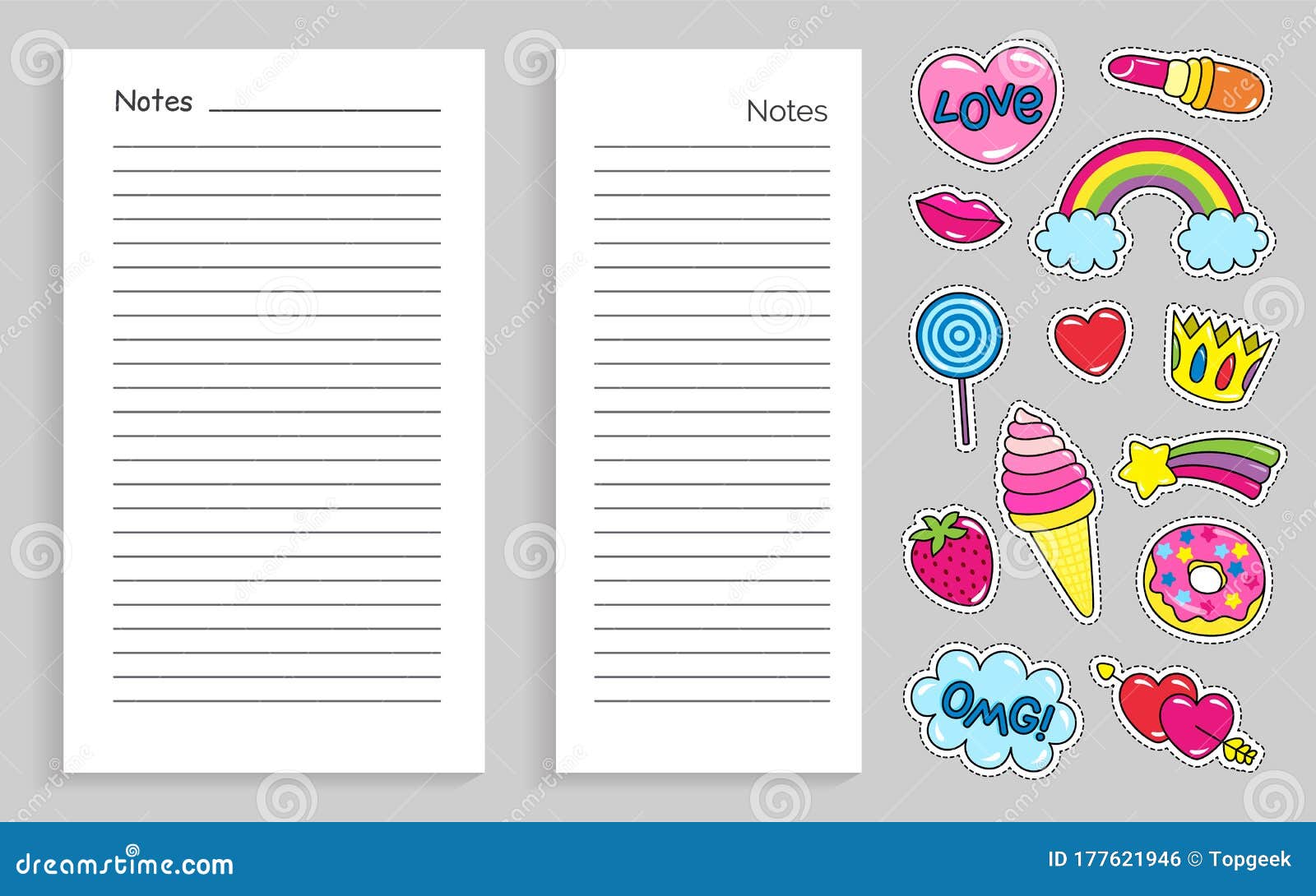 Notebook Pages For Notes And Collection Of Sticker Vector Illustration ...