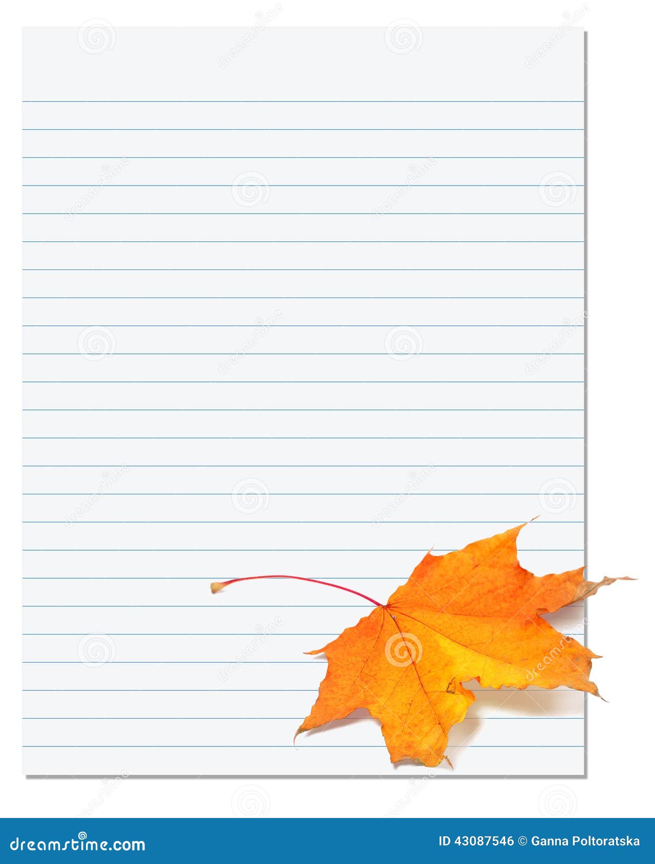 Notebook Paper With Autumn Maple Leaf On White Stock Photo - Image of ...