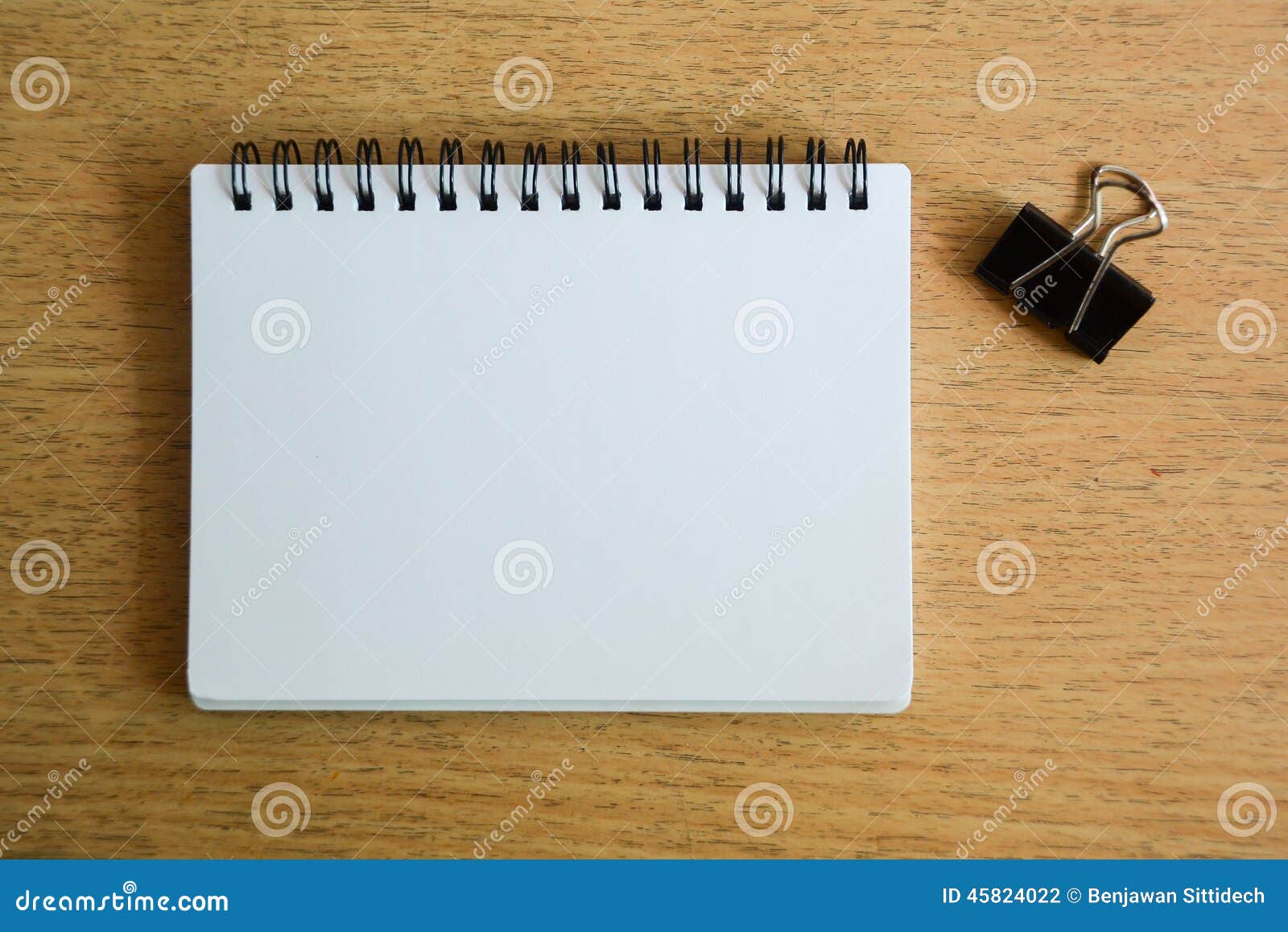 Notebook and Paper Clip on Wood Desk Stock Photo - Image of diary ...