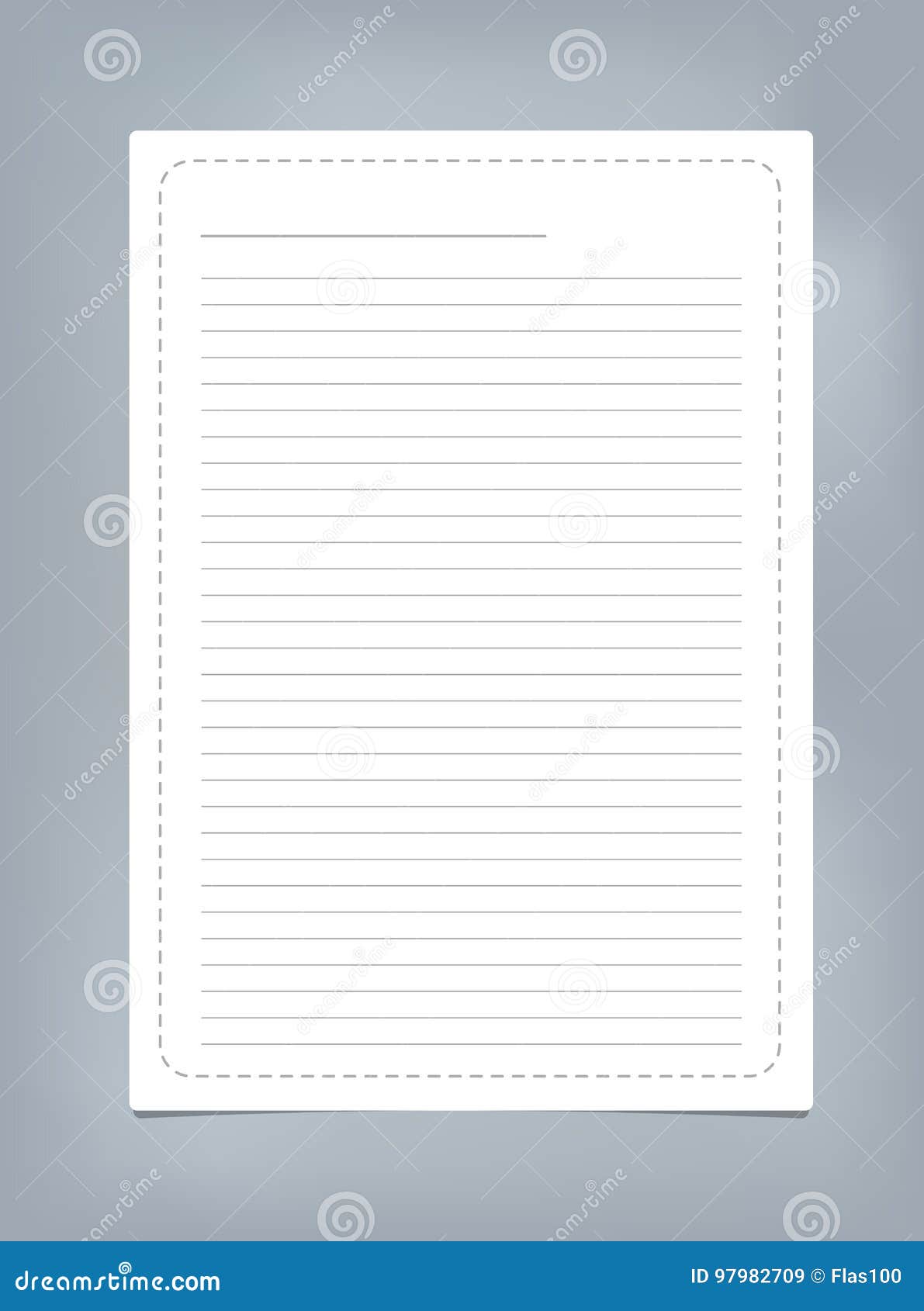 Notebook Paper with Dashed Line Frame. Stock Vector - Illustration of ...