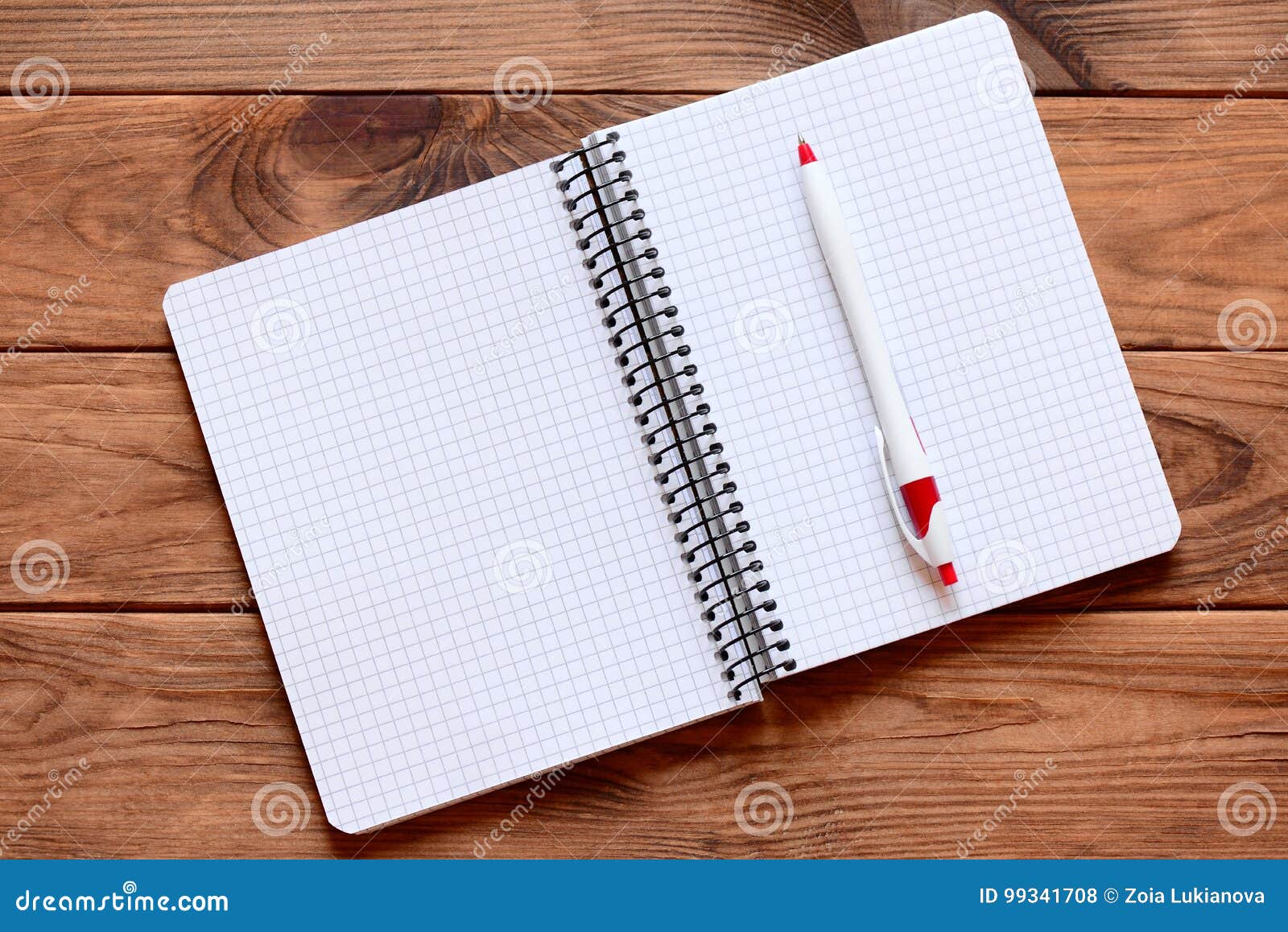 Blank Open Paper Notebook for Writing Notes, Pen Isolated on Wooden ...