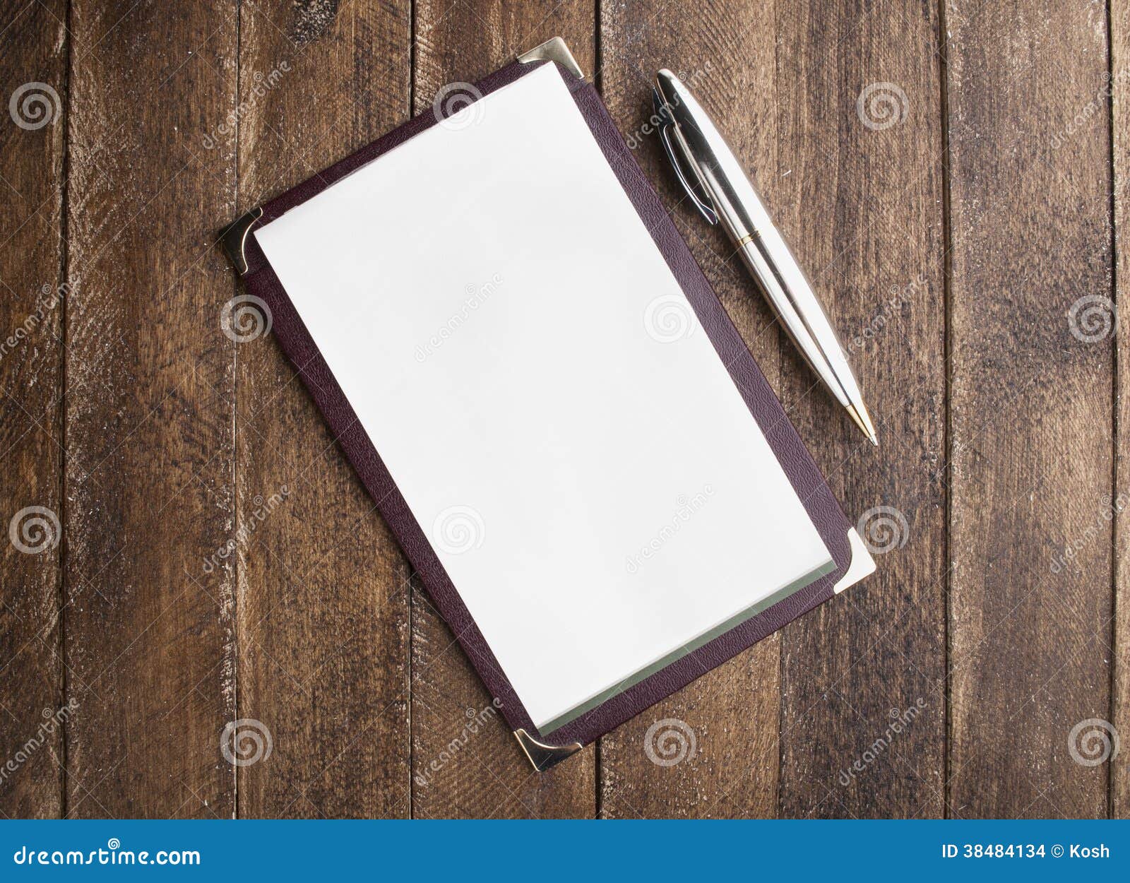 Notebook Paper with Pen on Wooden Table Stock Photo - Image of work ...