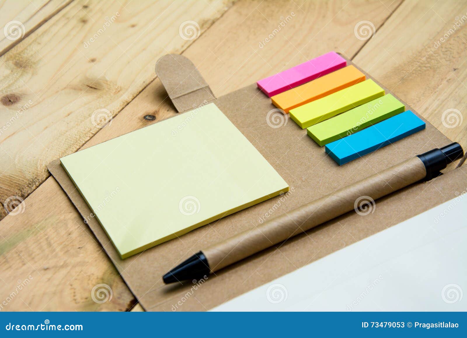 Notebook Paper, Post It And Pen Top View On Wood Pallet Royalty-Free ...