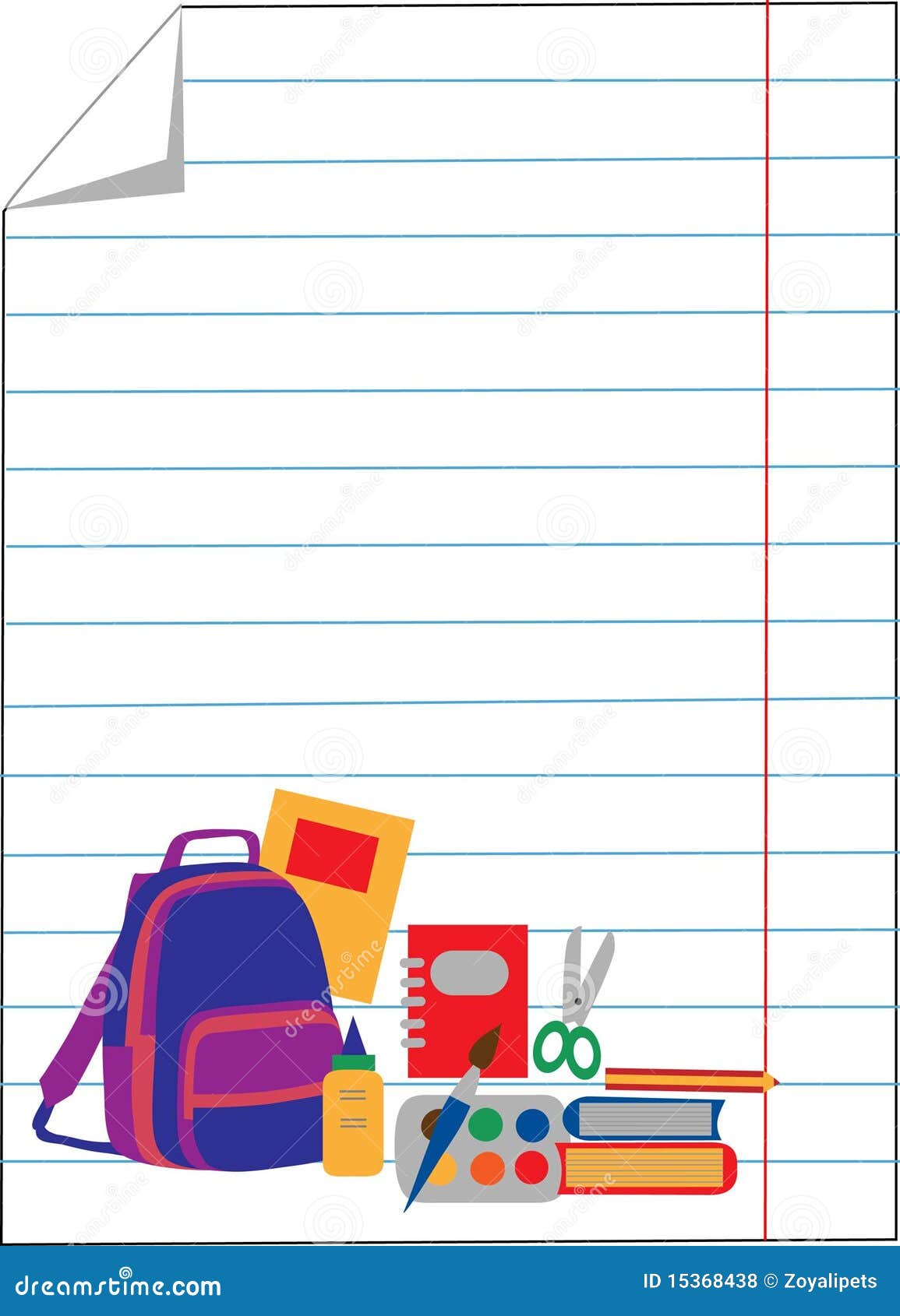 Notebook Paper with School Accessories Stock Vector - Illustration of ...