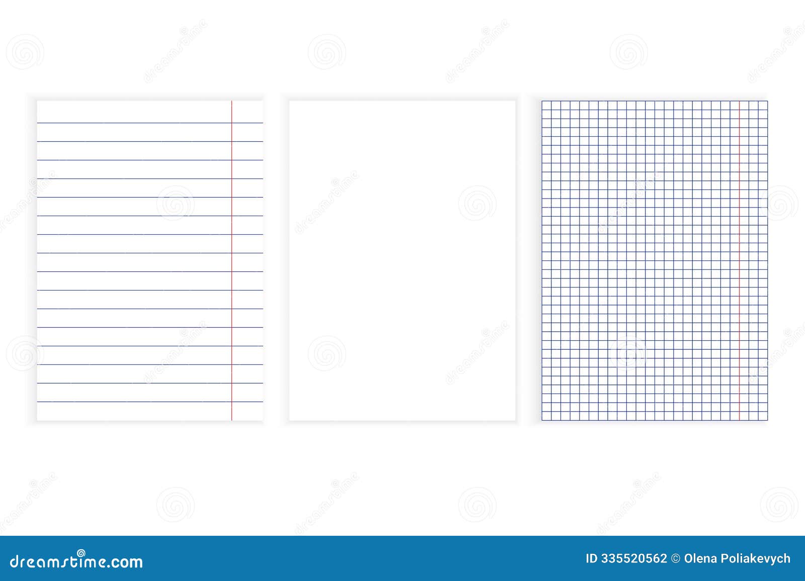 Notebook Paper Set. Lined Sheet Vector. Blank and Grid Papers. School ...