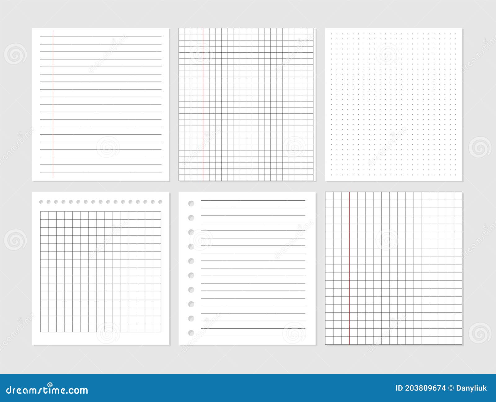 Notebook Paper Sheet Document. Graphical Blank Paper Sheet Set for Data ...