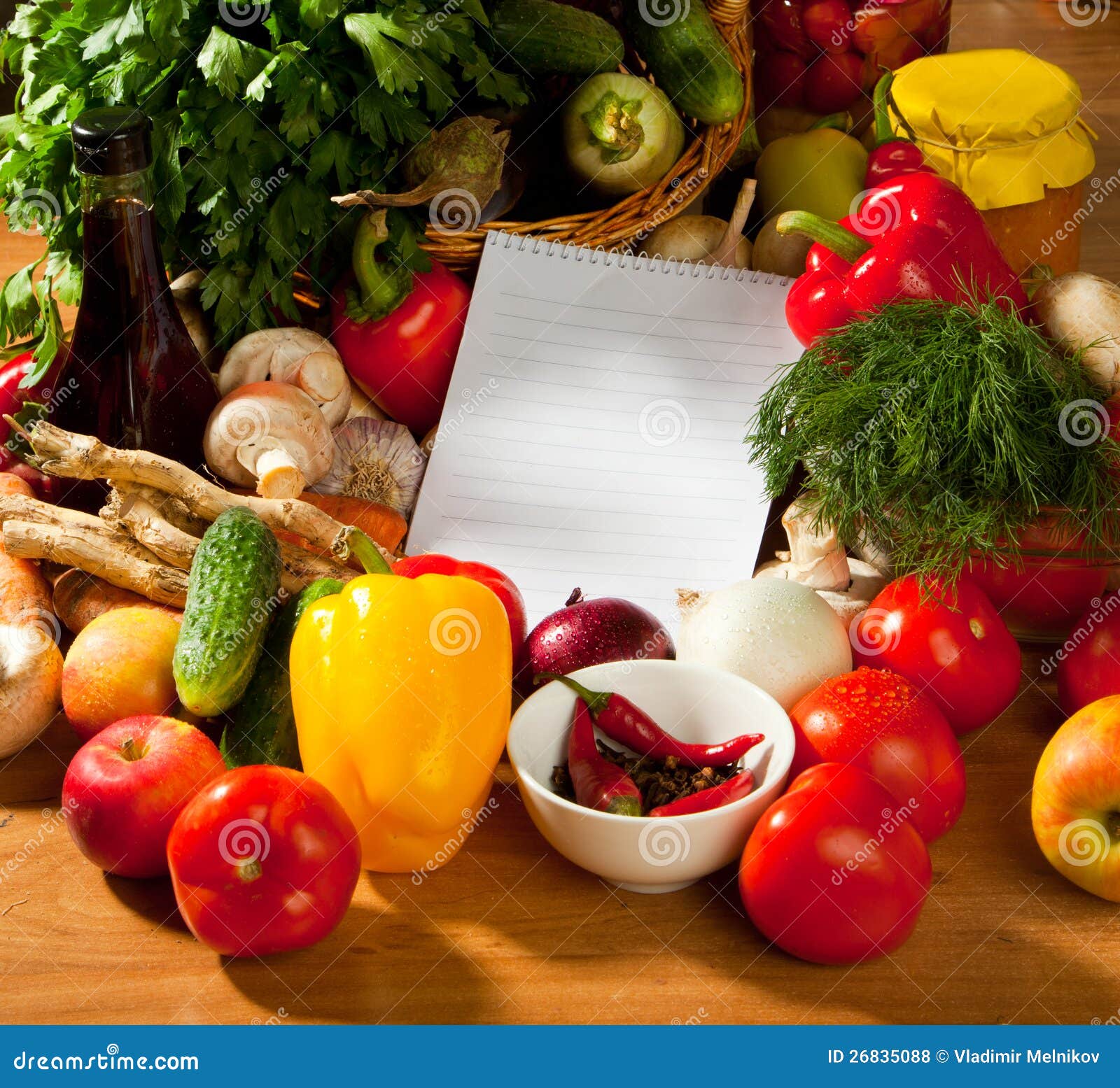 Notebook Paper To Write Recipes and Vegetables Stock Photo - Image of ...