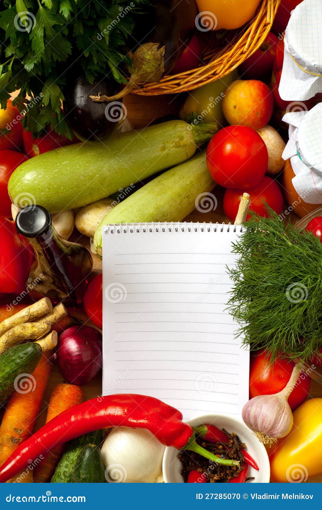 Notebook Paper To Write Recipes and Vegetables Stock Photo - Image of ...