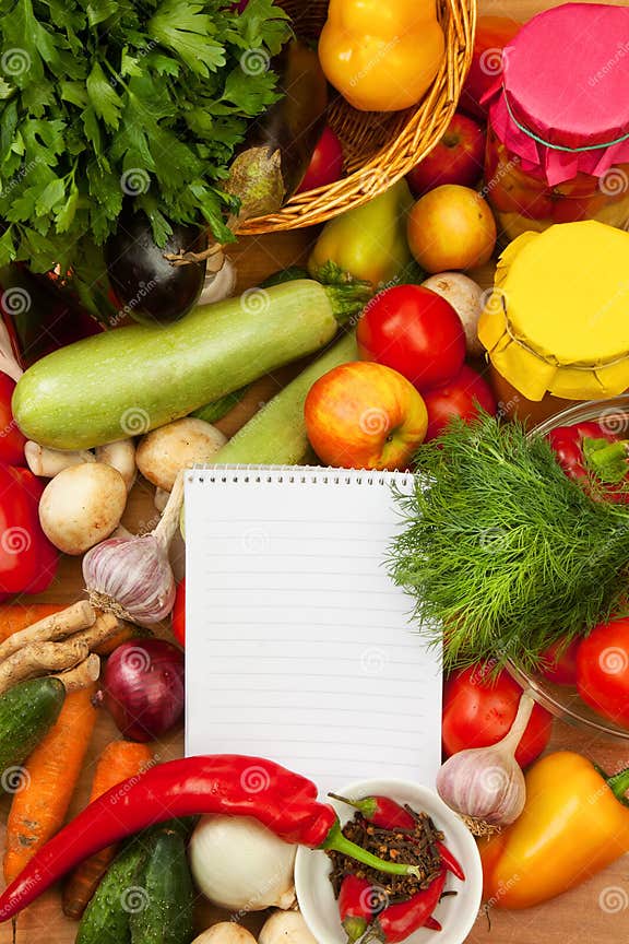 Notebook Paper To Write Recipes and Vegetables Stock Image - Image of ...