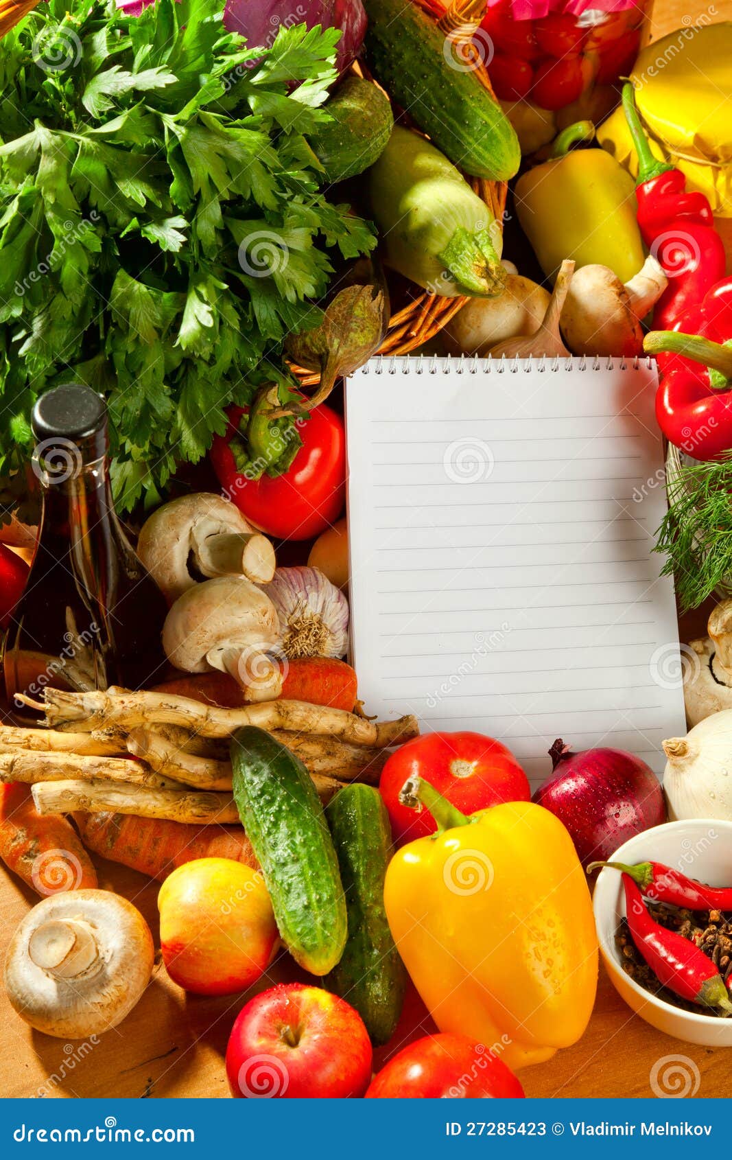 Notebook Paper To Write Recipes and Vegetables Stock Image - Image of ...