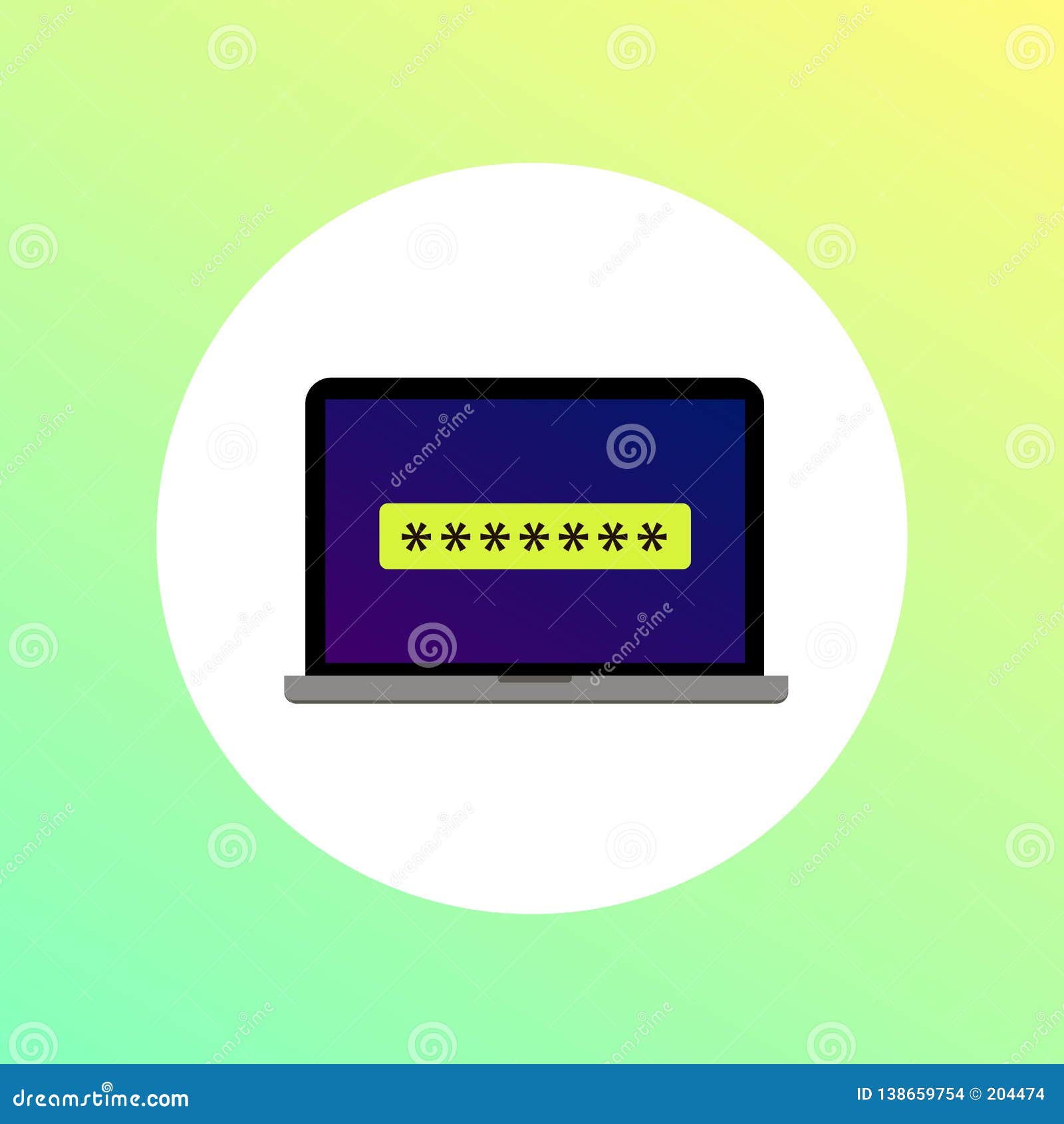 Notebook with Password Form Notification Illustration, Flat Style Icon ...