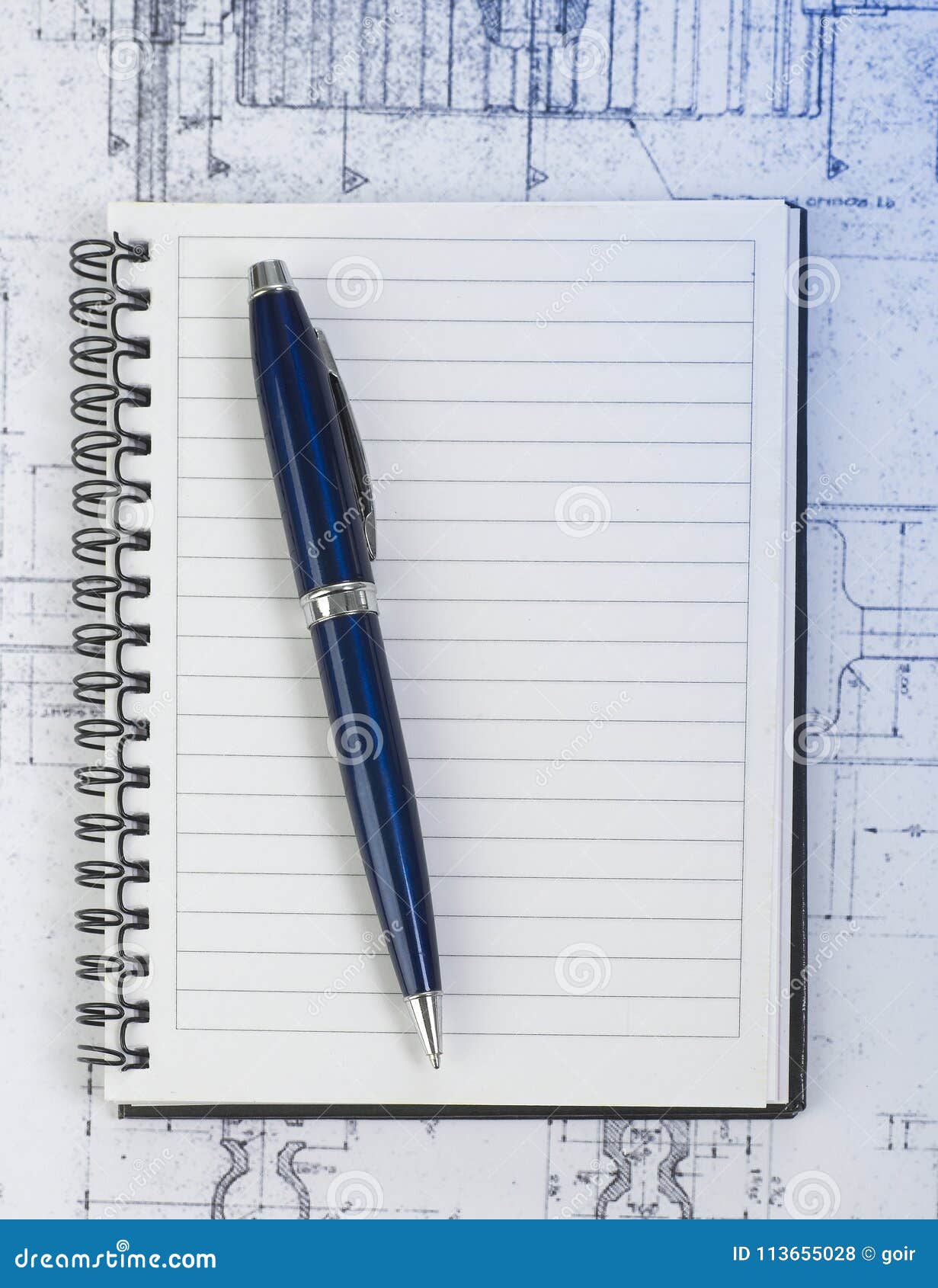 Notebook and Pen on Blueprint Stock Photo - Image of people, list ...