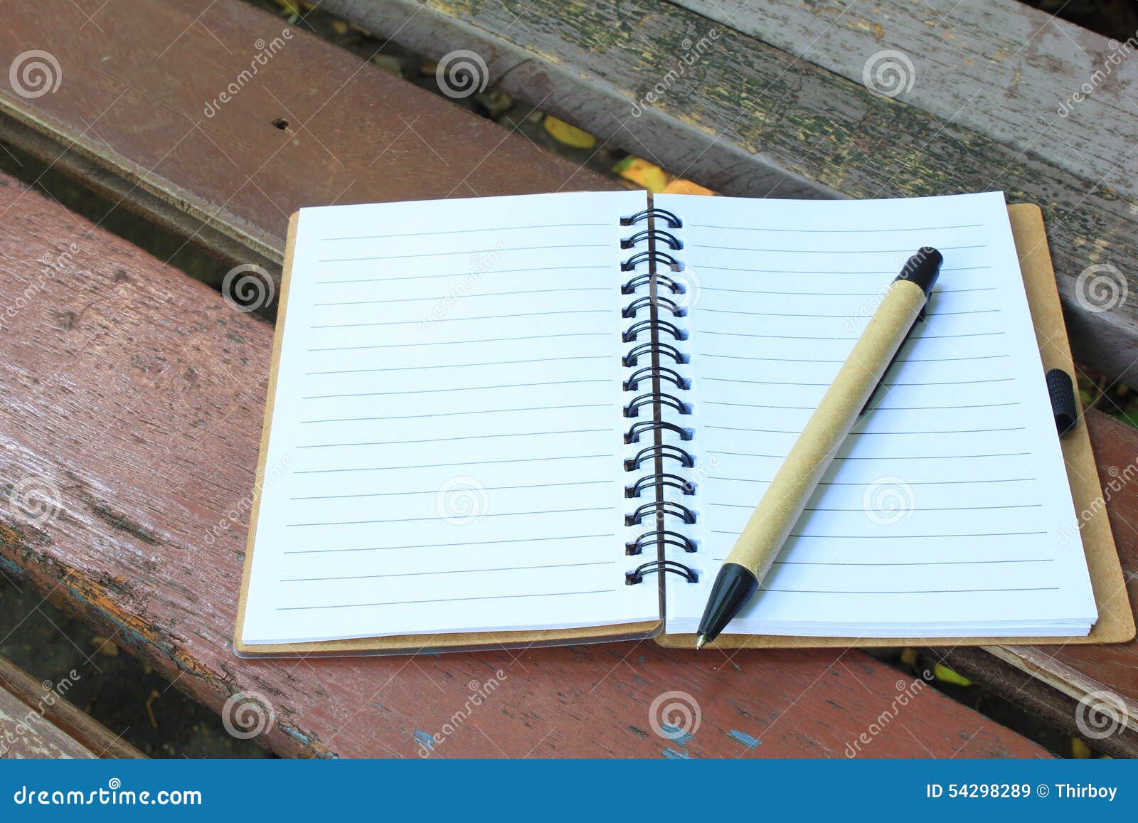Notebook and Pen on the Brown Bench Stock Image - Image of education ...