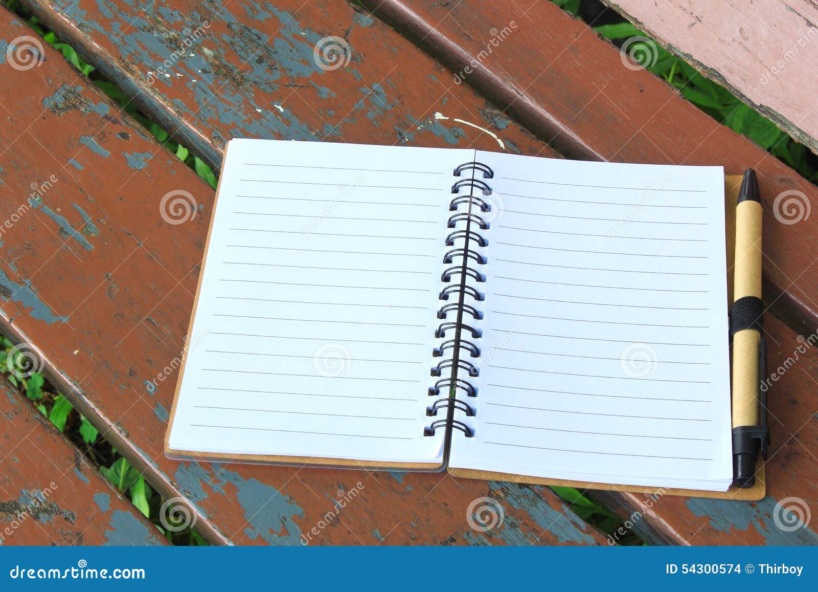 Notebook and Pen on the Brown Bench Stock Photo - Image of daytime ...