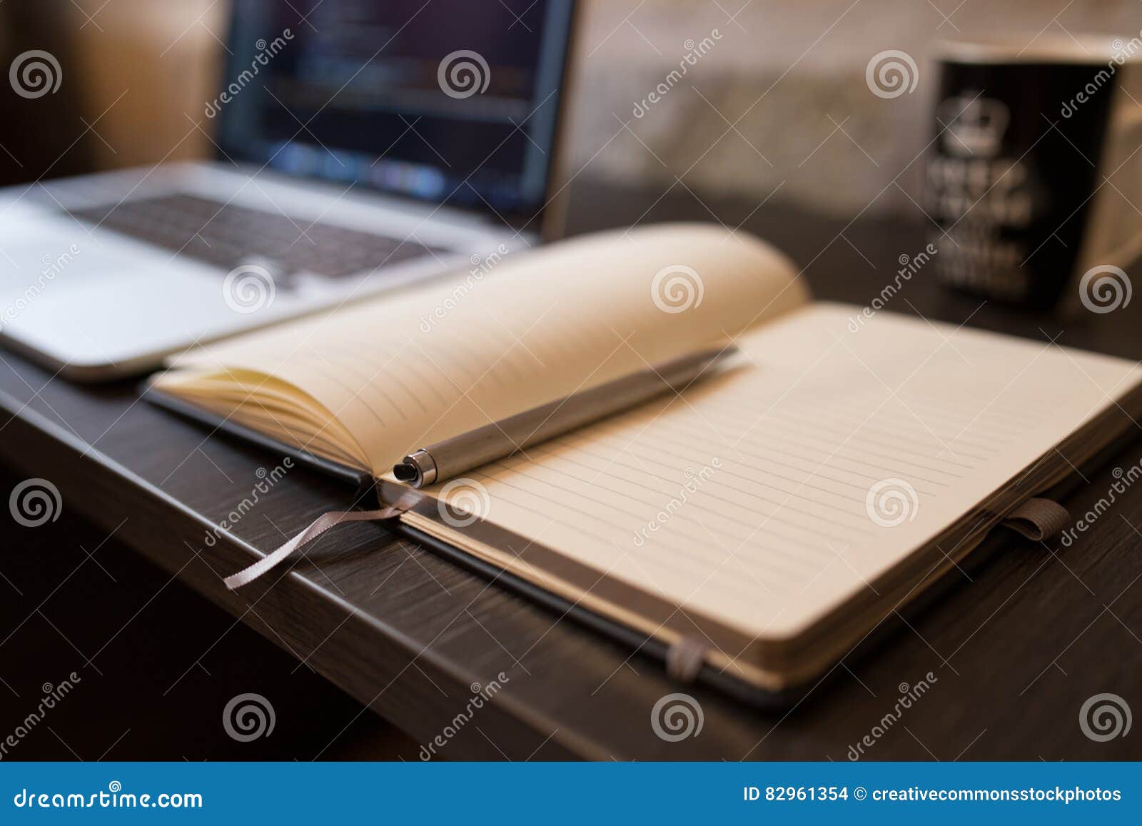 Notebook And Pen On Desk With Computer Picture. Image: 82961354