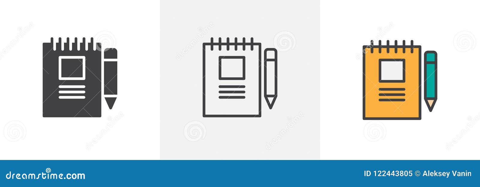 Notebook and Pen Different Style Icon Stock Vector - Illustration of ...