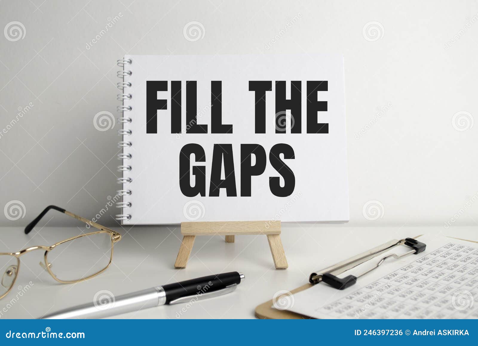 Text FILL THE GAPS On Stickers On The Diary With Office Tools Royalty ...