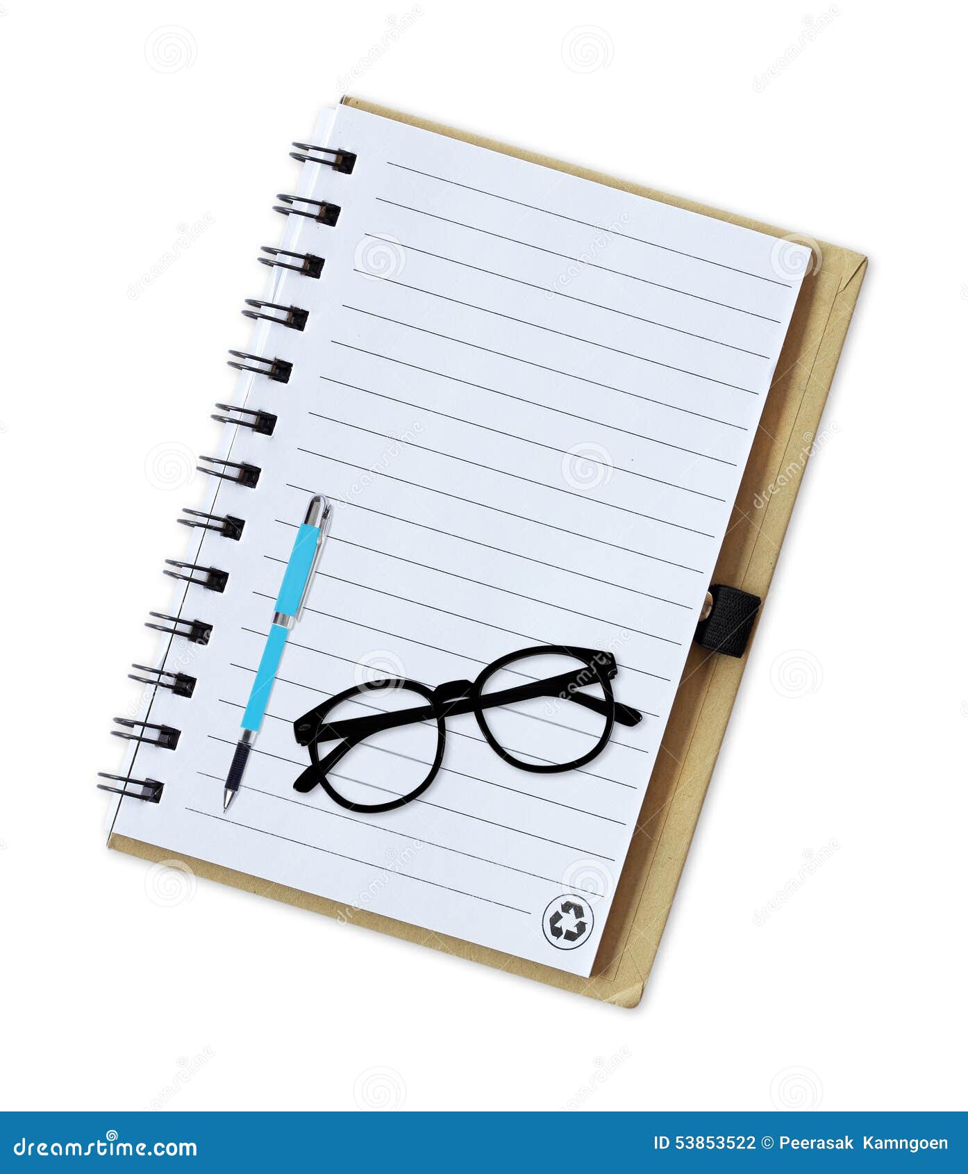 Notebook with Pen and Glasses Isolated on White Stock Photo - Image of ...
