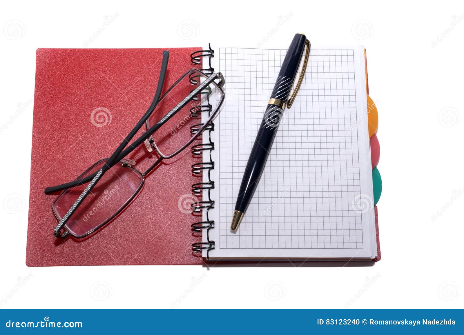 Notebook, pen and glasses stock photo. Image of accessories - 83123240