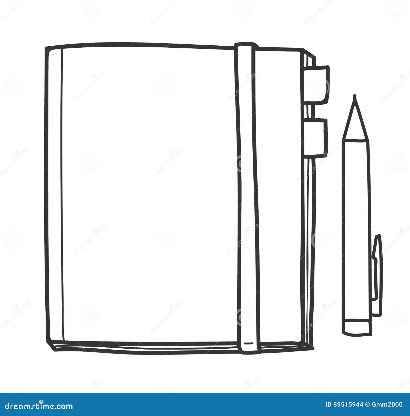 Notebook and Pen Hand Drawn Line Art Cute Illustration Stock ...
