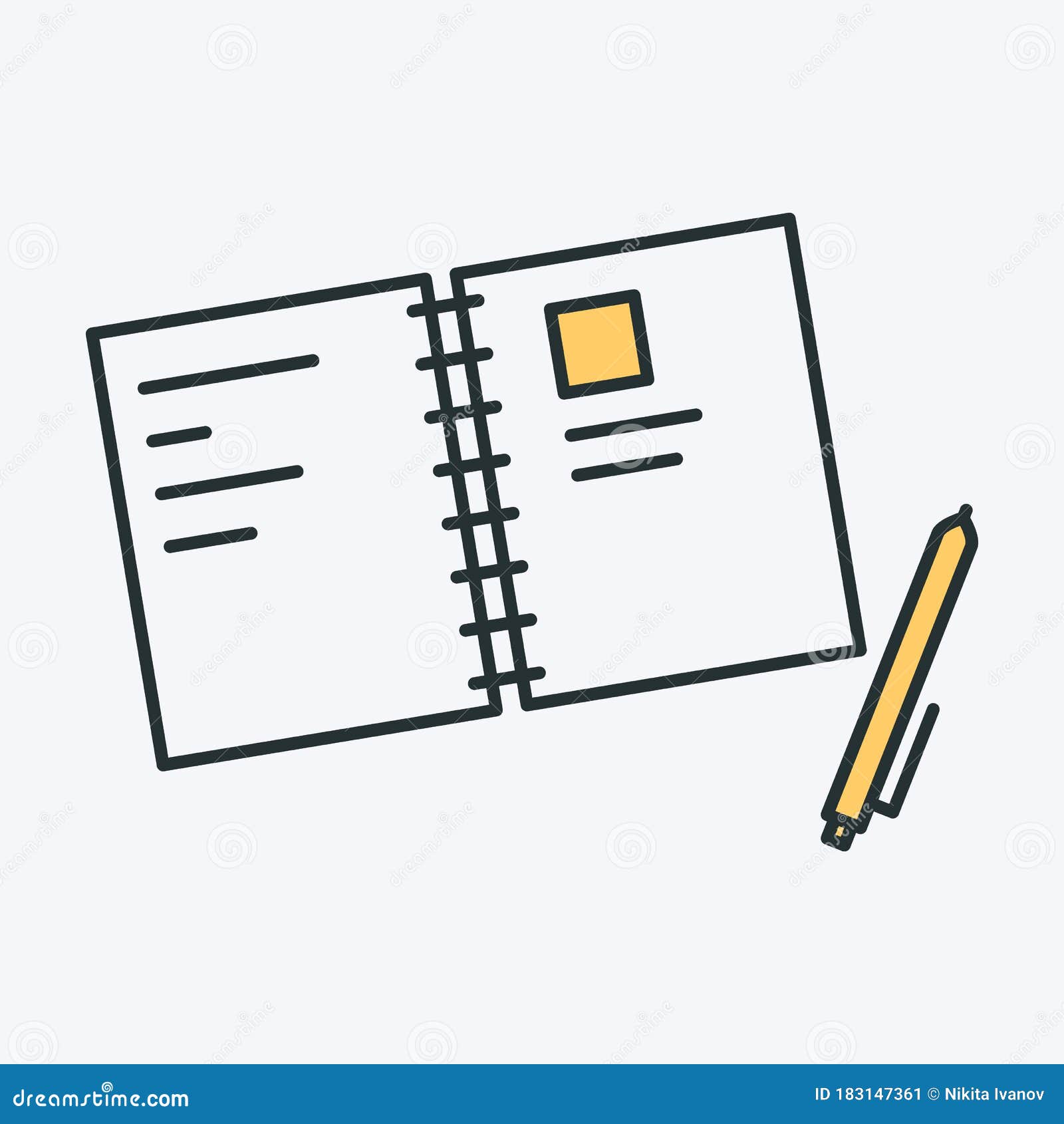 Notebook and Pen Line Icon. Vector Illustration of an Opened Paper ...