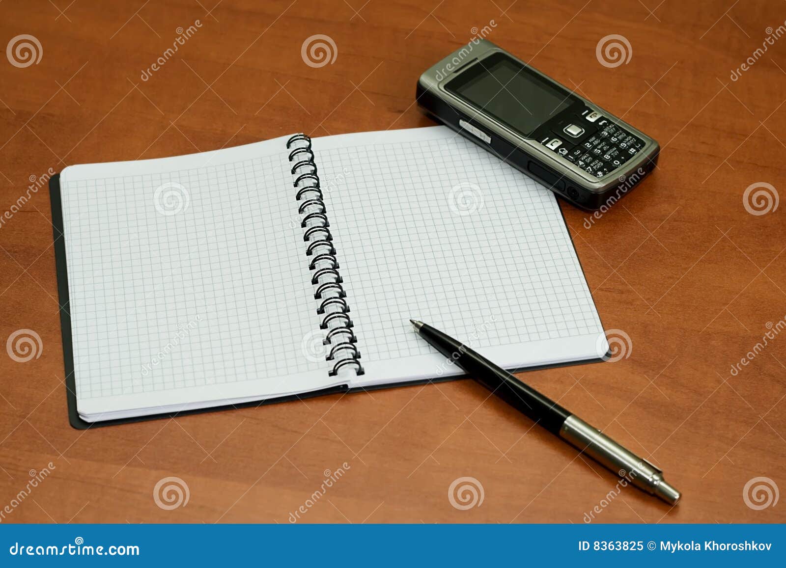 Notebook Pen and Mobile Phone on Table Stock Image - Image of personal ...
