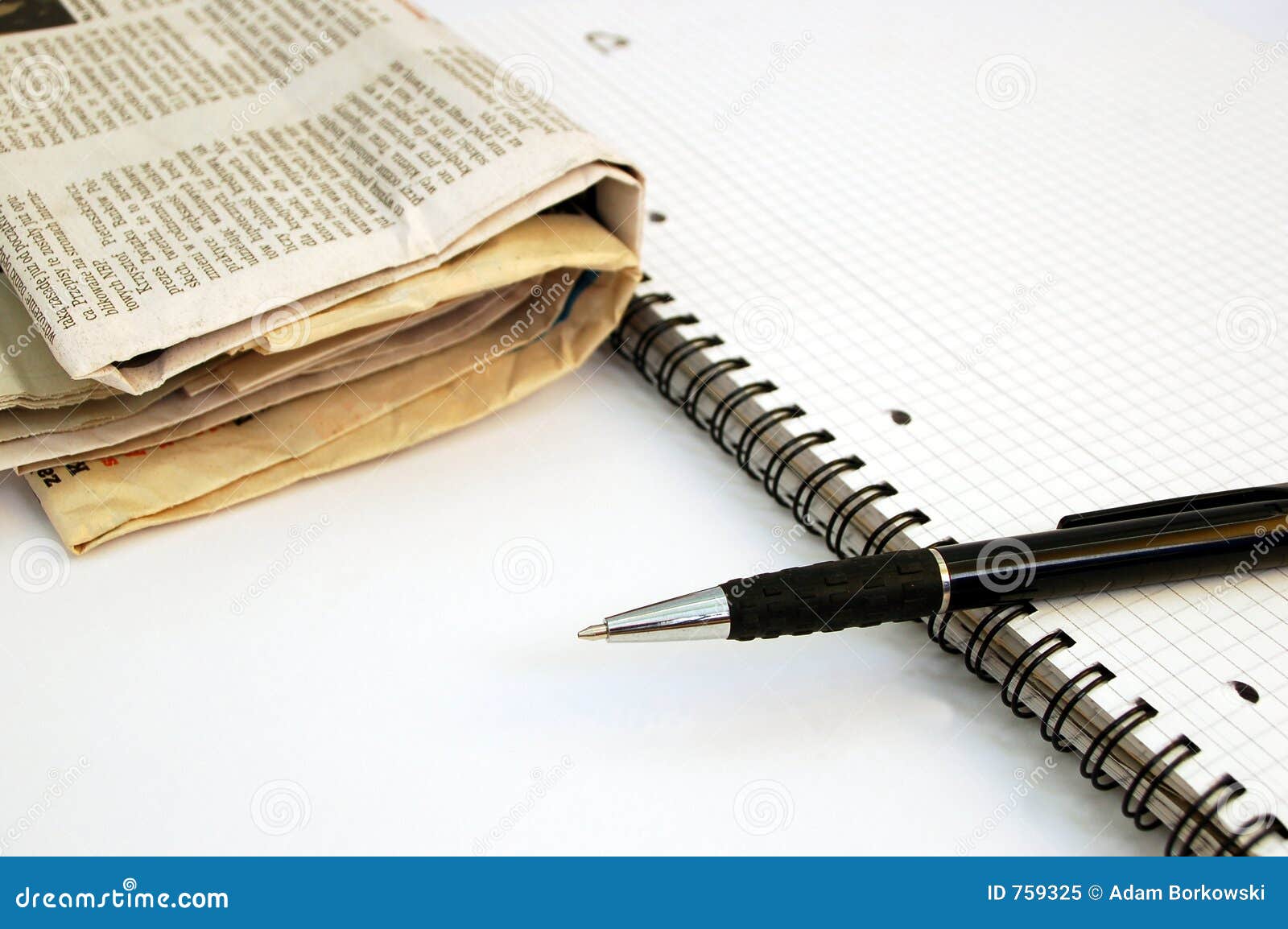 Notebook, Pen and Newspaper #1 Stock Image - Image of businessman ...