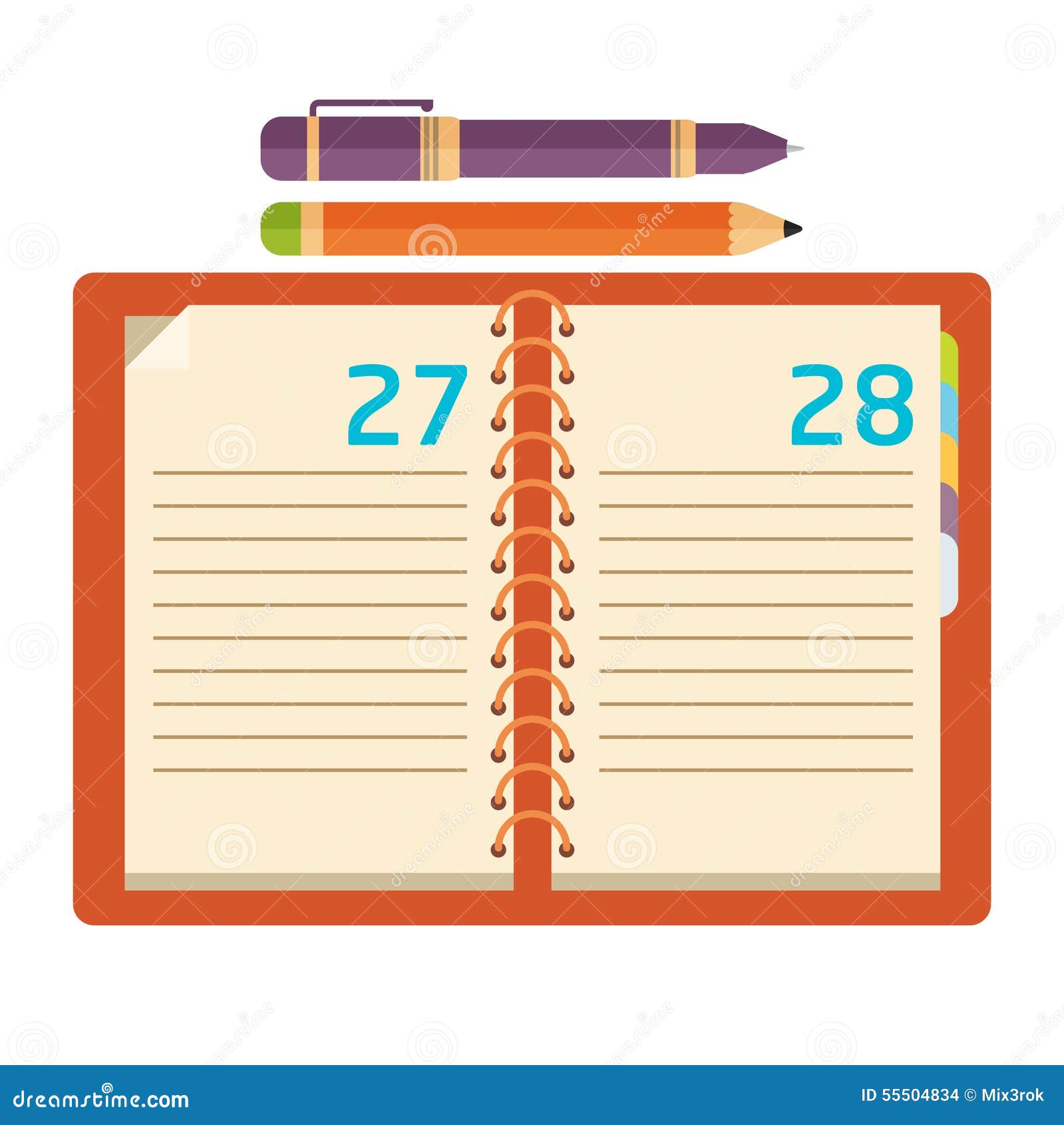 Notebook with Pen and Pencil. Flat Design. Stock Vector - Illustration ...