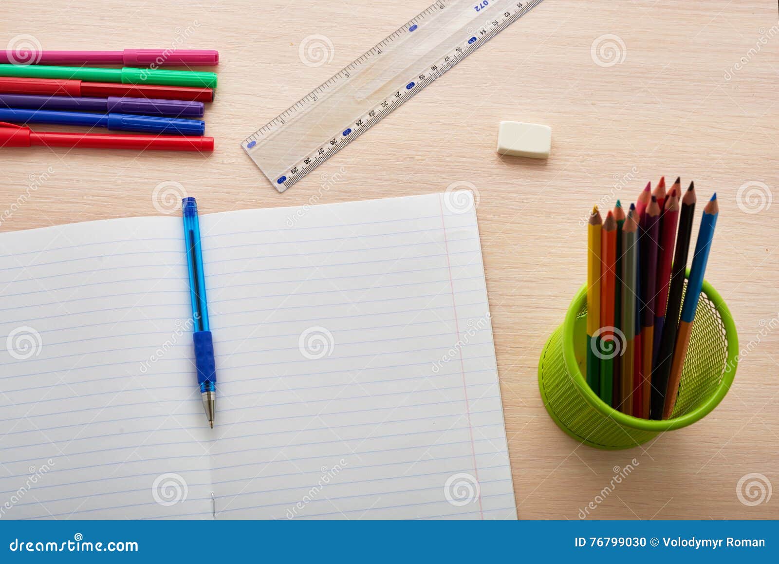 Notebook with Pen and Pencils Stock Photo - Image of september, draw ...