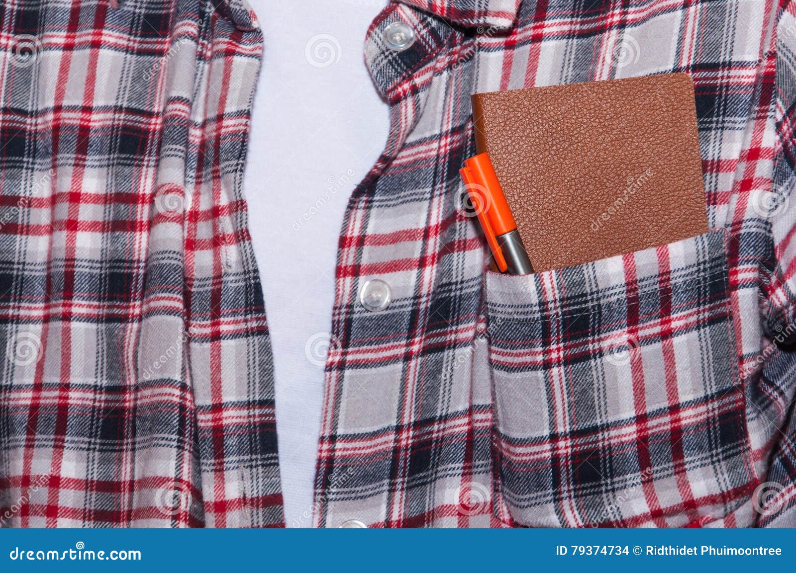 Notebook with Pen in Pocket. Stock Photo - Image of shirt, person: 79374734