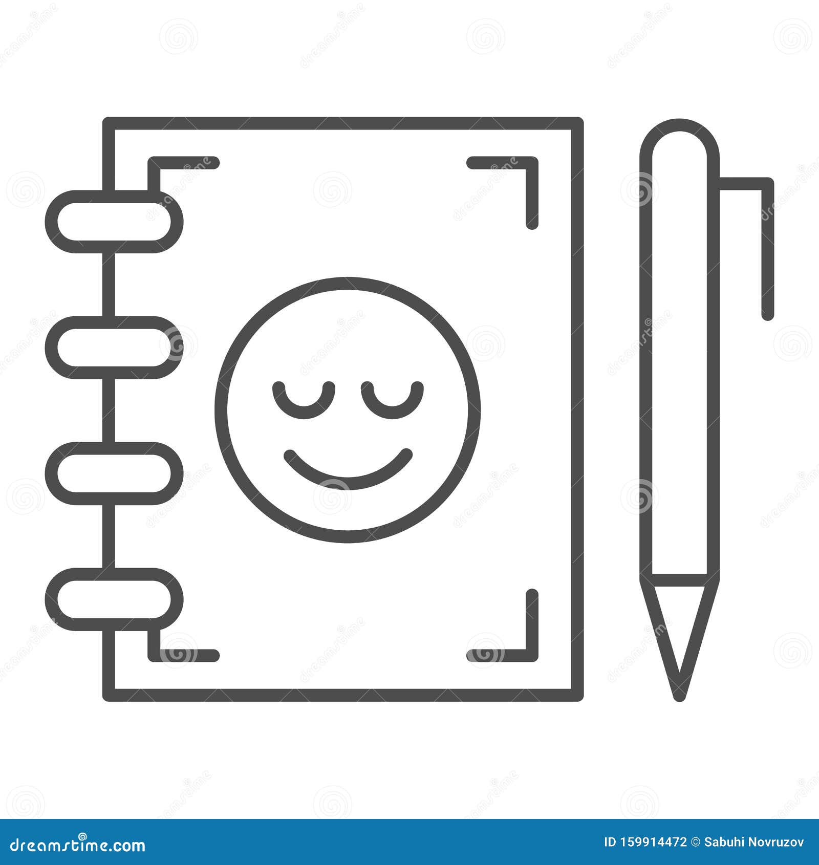 Notebook and Pen Thin Line Icon. Notepad with Smiley Vector ...