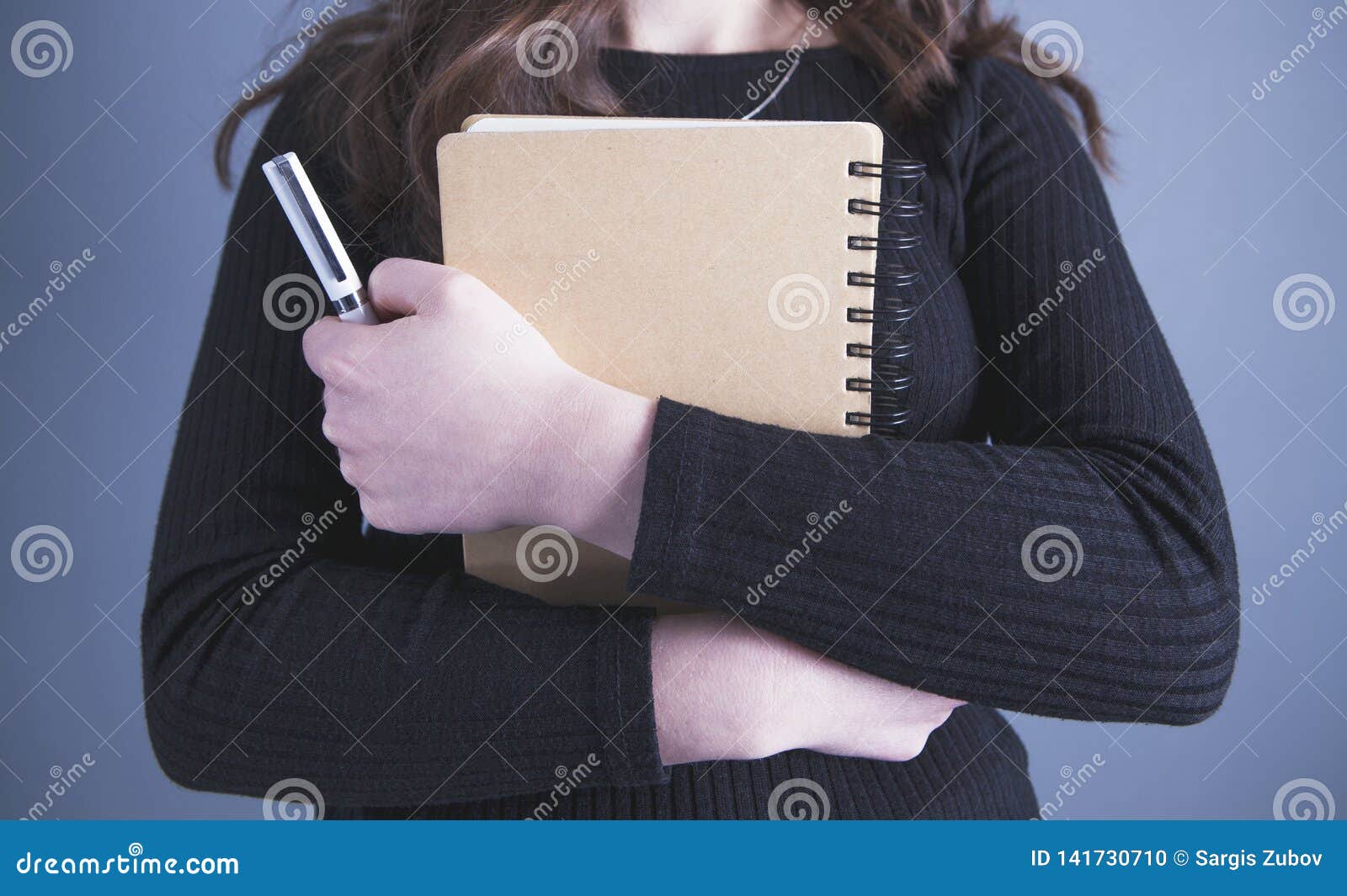 Notebook pen writing girl stock photo. Image of journalism - 141730710