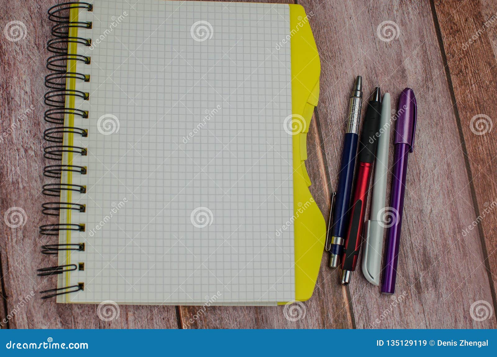 Notebook,pen, on Yellow Background. Top View Copy Space Stock Image ...