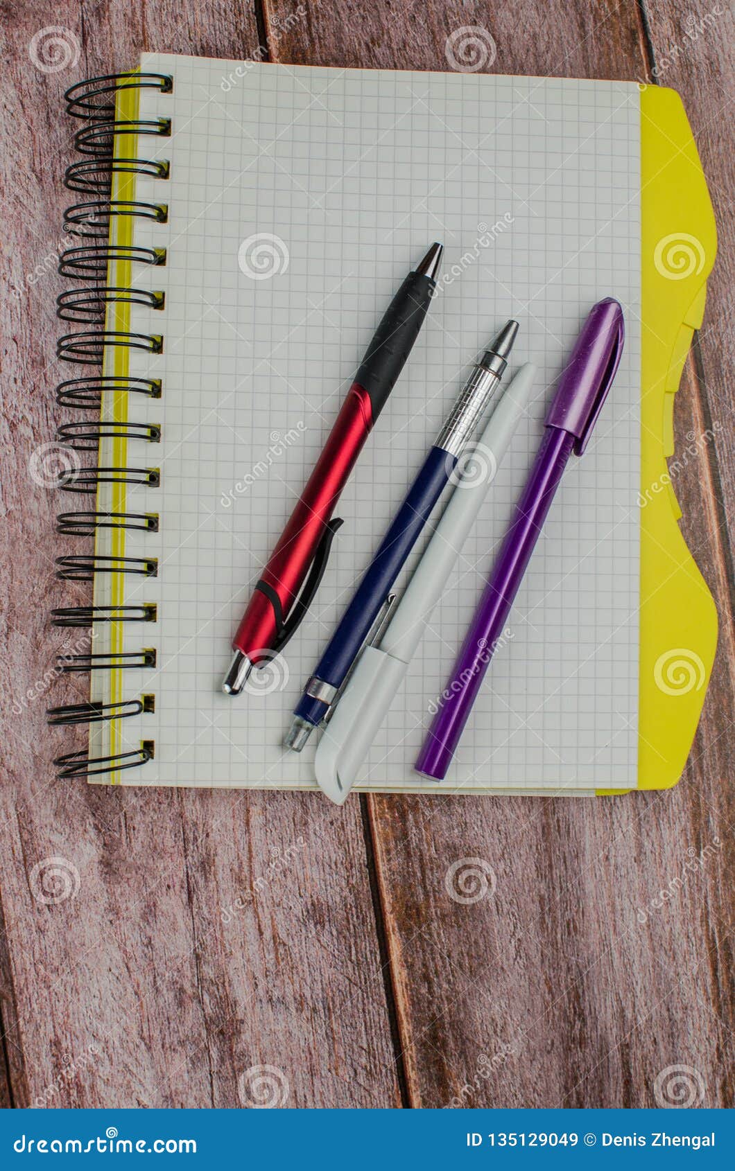 Notebook,pen, on Yellow Background. Top View Copy Space Stock Image ...