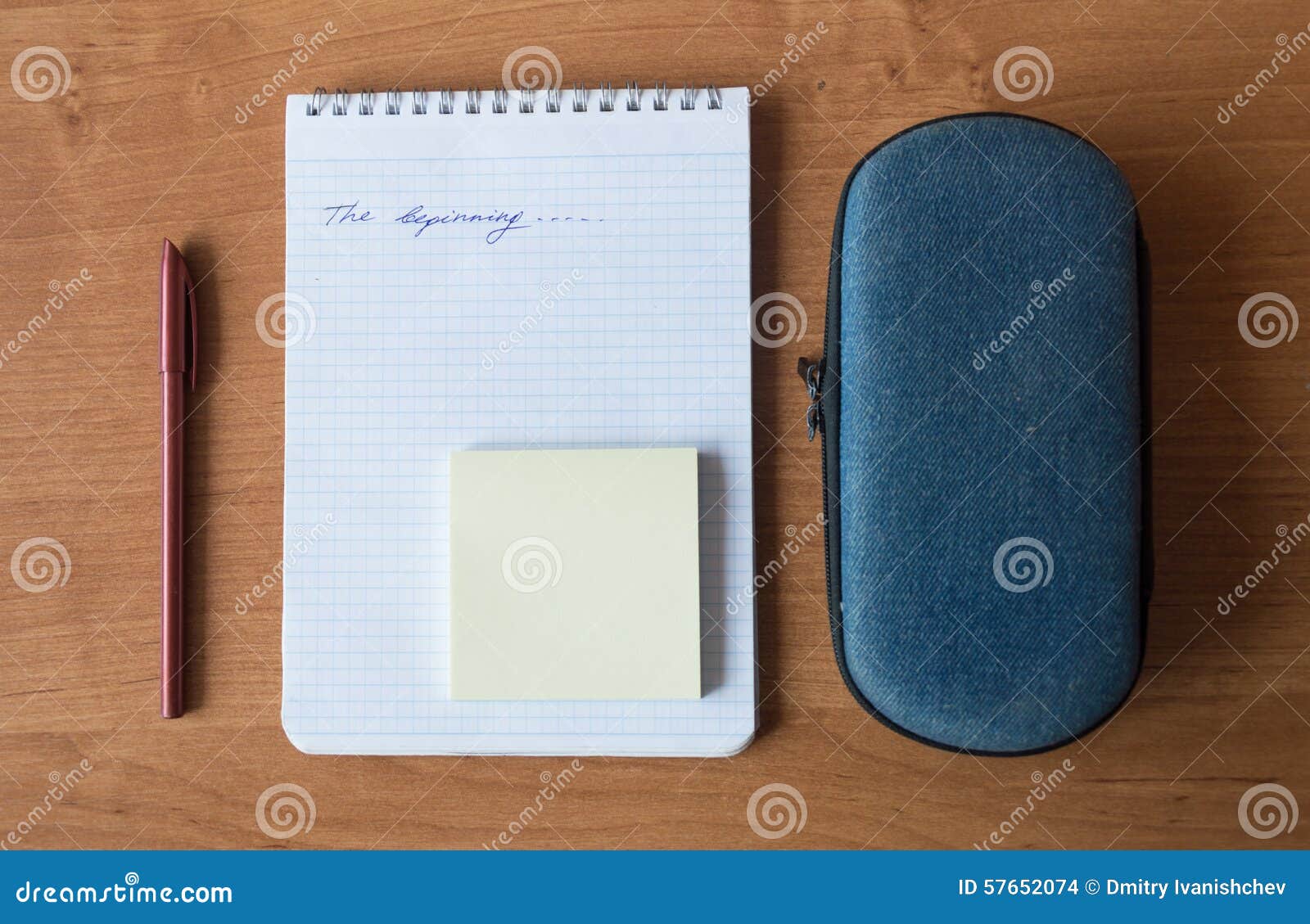 Notebook, Pencil Case, Pen and Stickers. Stock Photo - Image of ...