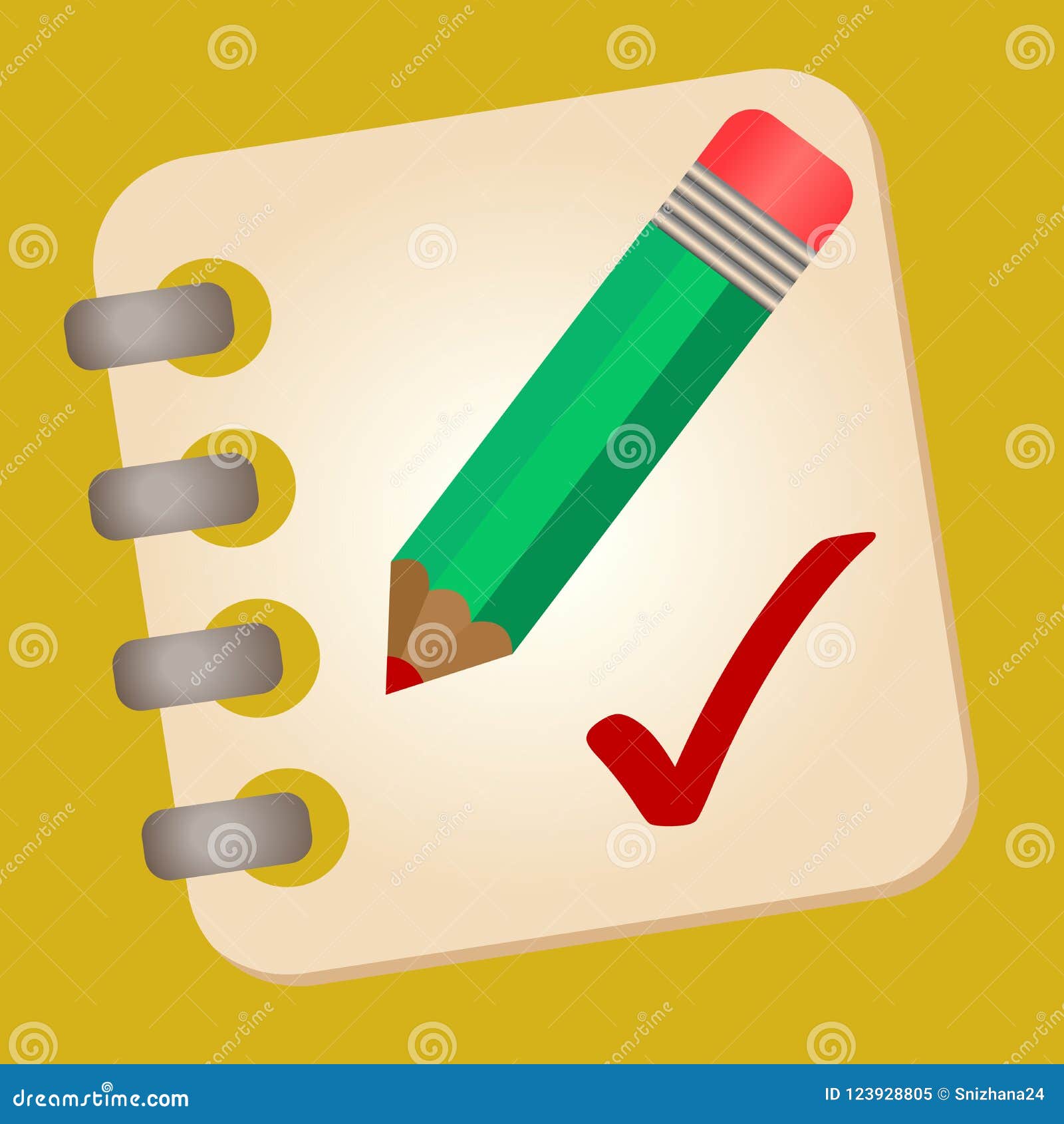 Notebook, Pencil and Checkmark Stock Vector - Illustration of ...